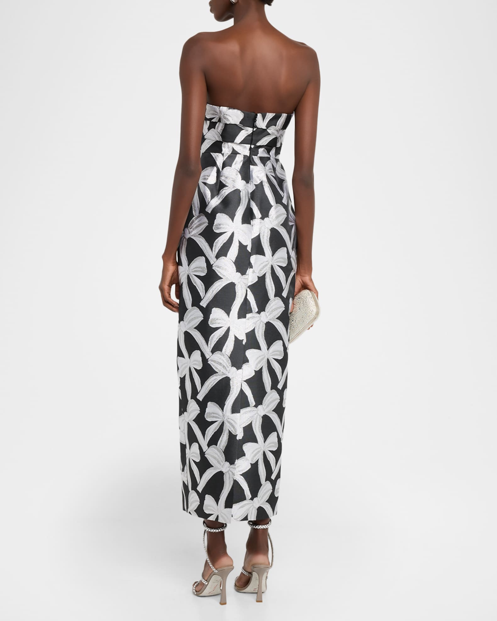 Milly Donna Strapless Bow Jacquard Column Maxi Dress | Neiman Marcus
