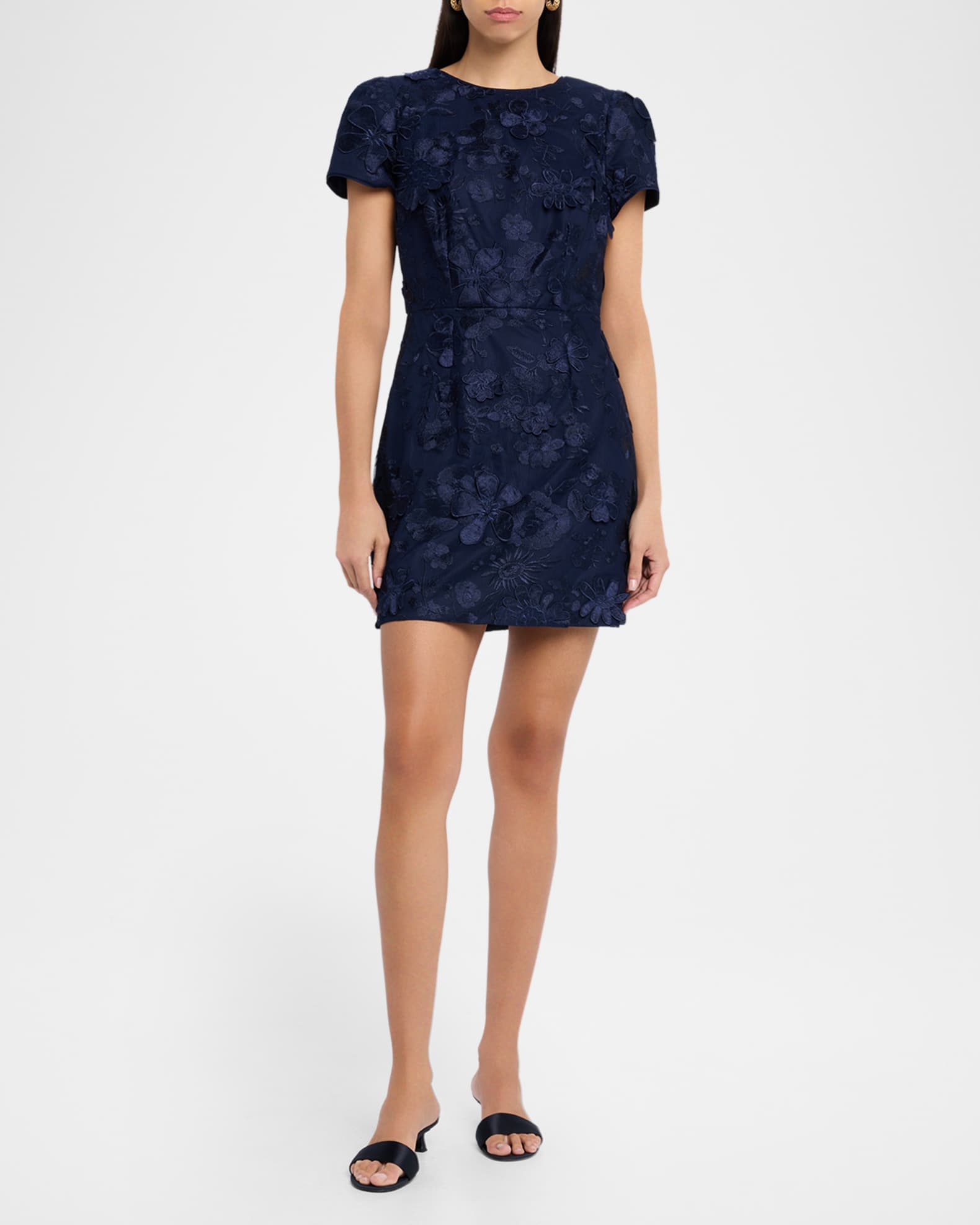 Milly Daisy Embroidered Puff-Sleeve Mini Dress | Neiman Marcus