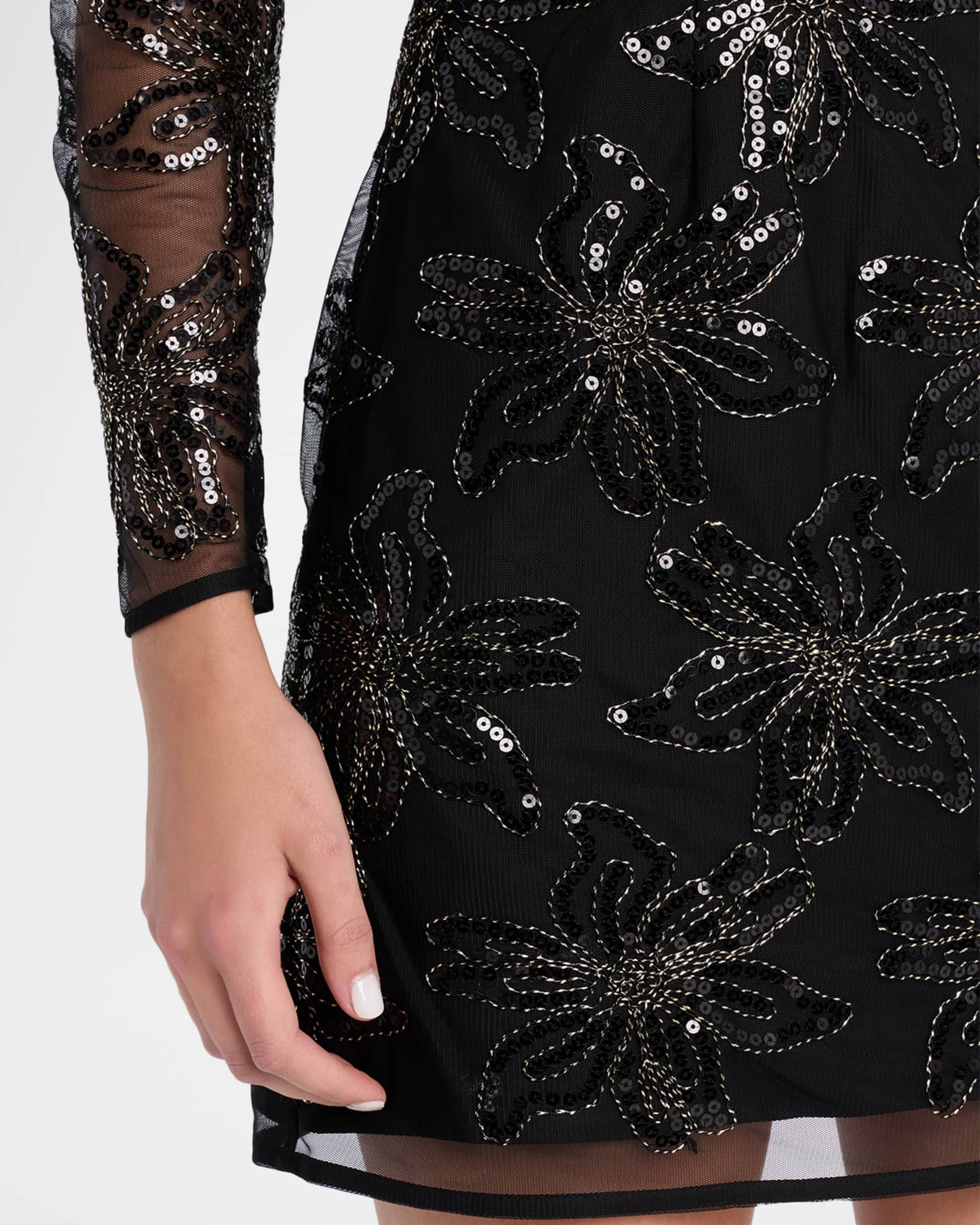Milly Adele Embroidered Mesh Long-Sleeve Mini Dress | Neiman Marcus
