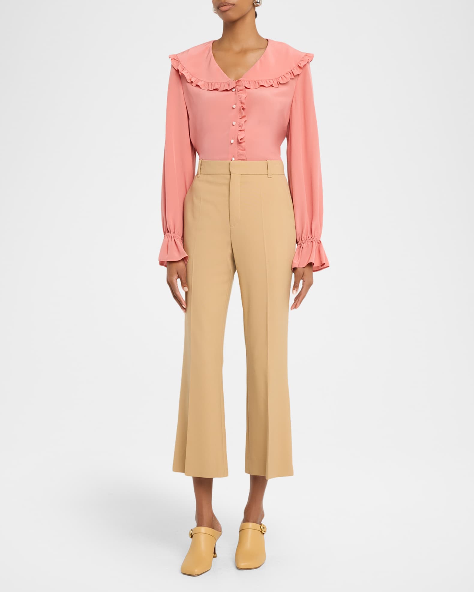 Chloe Bertha-Collar Ruffle Button-Down Silk Blouse | Neiman Marcus