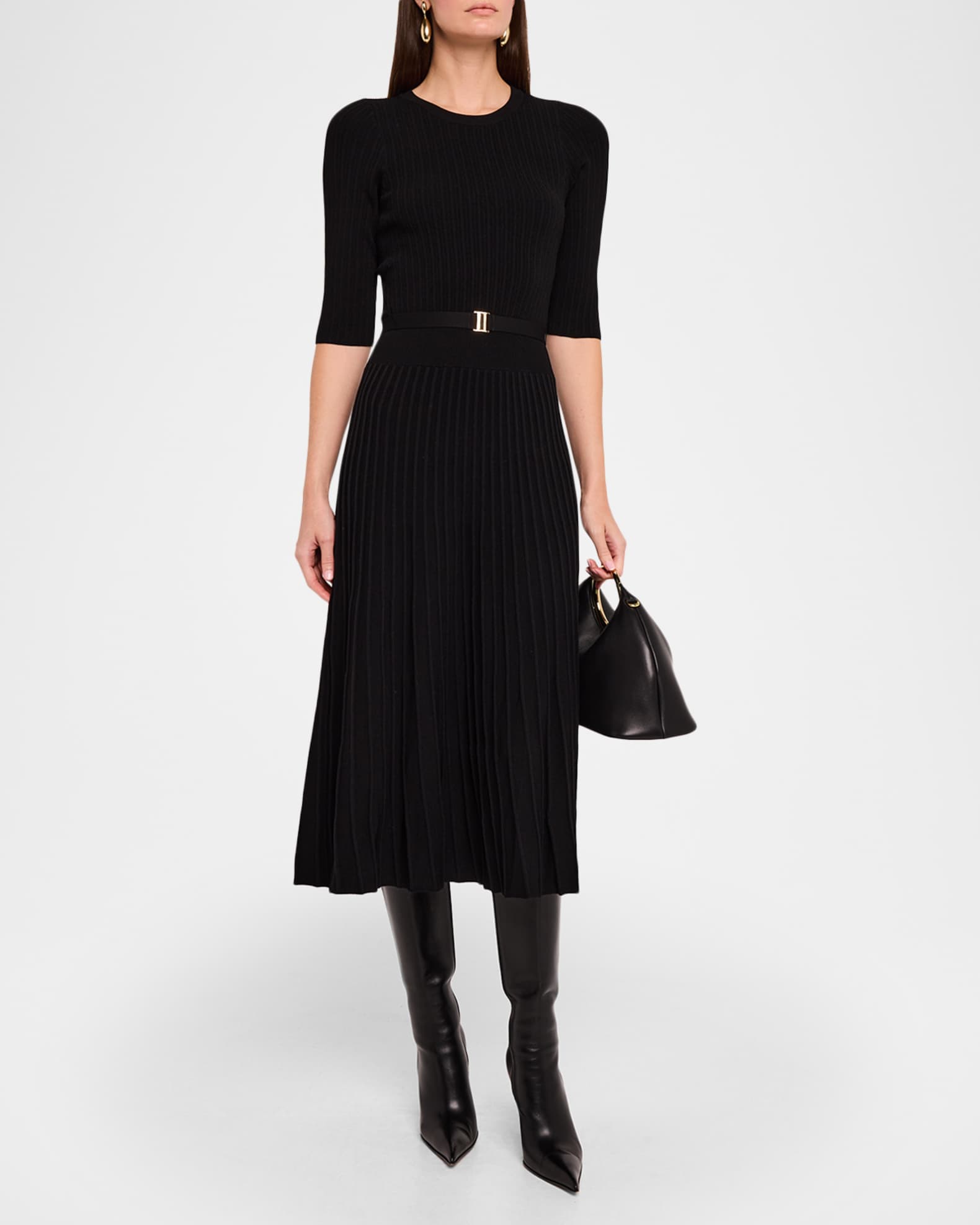 Veronica Beard Elthea Knit Belted Midi Dress | Neiman Marcus