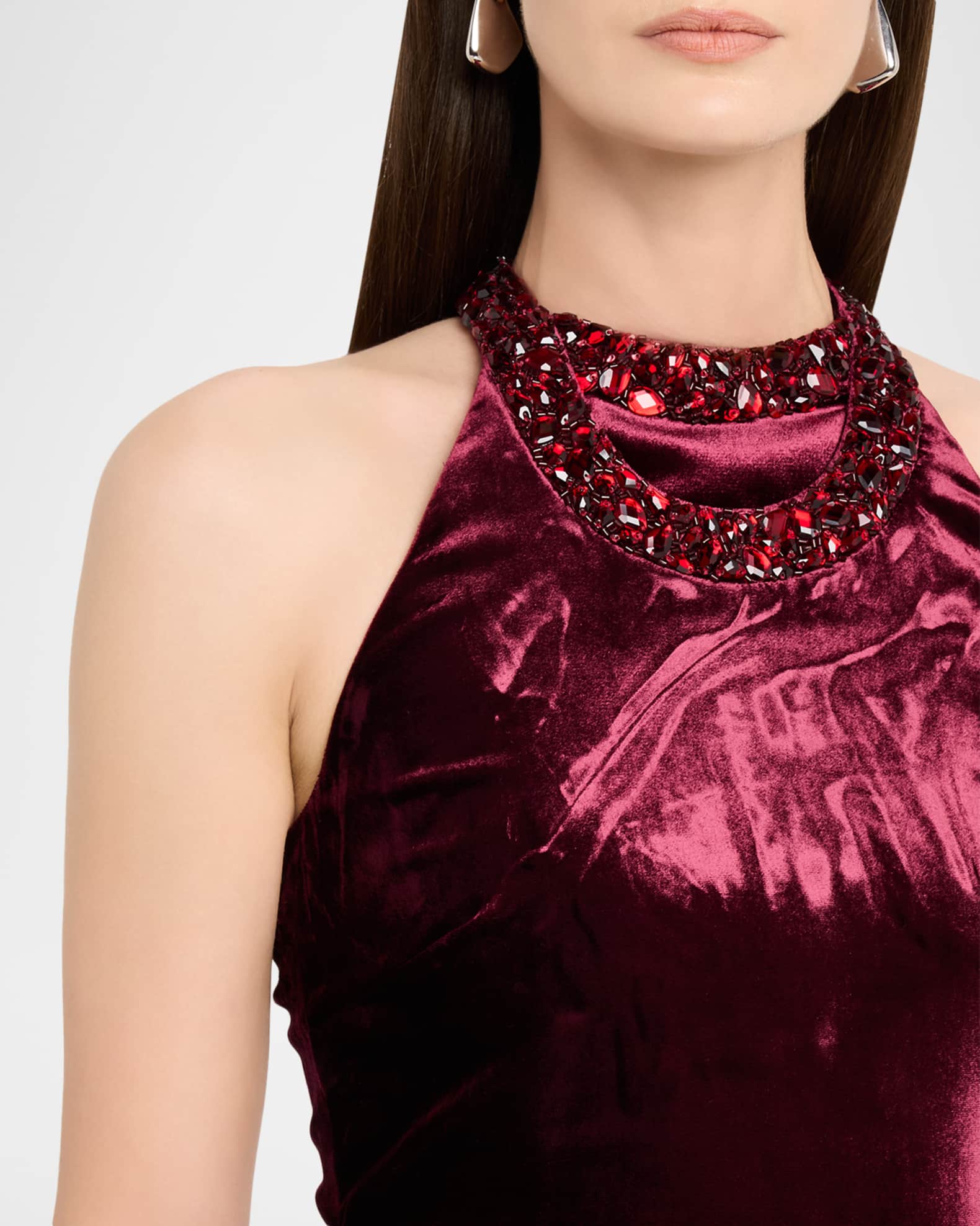 Balmain Crystal Halter Velvet Maxi Dress | Neiman Marcus