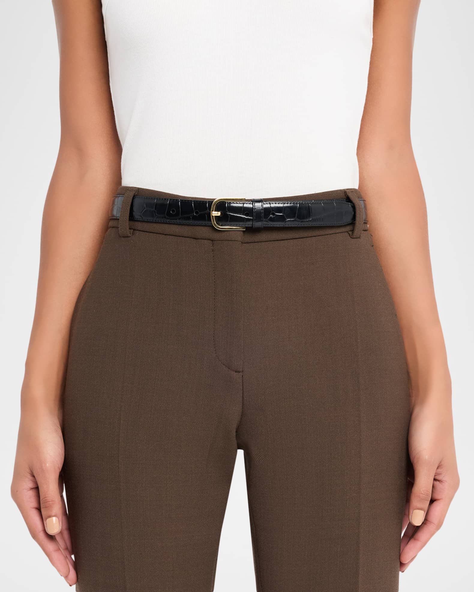 Toteme Slim Croc-Embossed Leather Belt | Neiman Marcus
