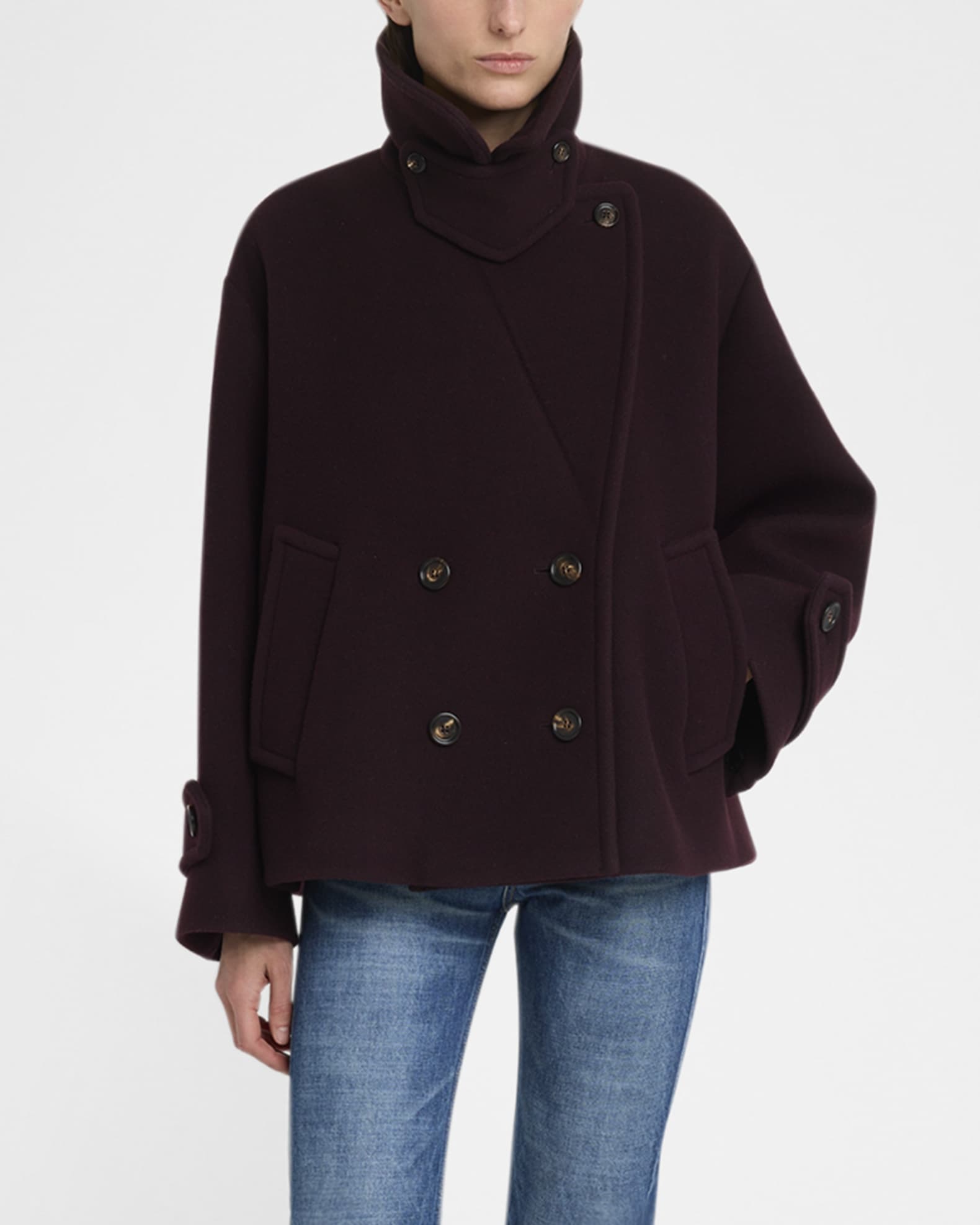 Chloe Wool Double-Breasted Oversized Pea Coat | Neiman Marcus