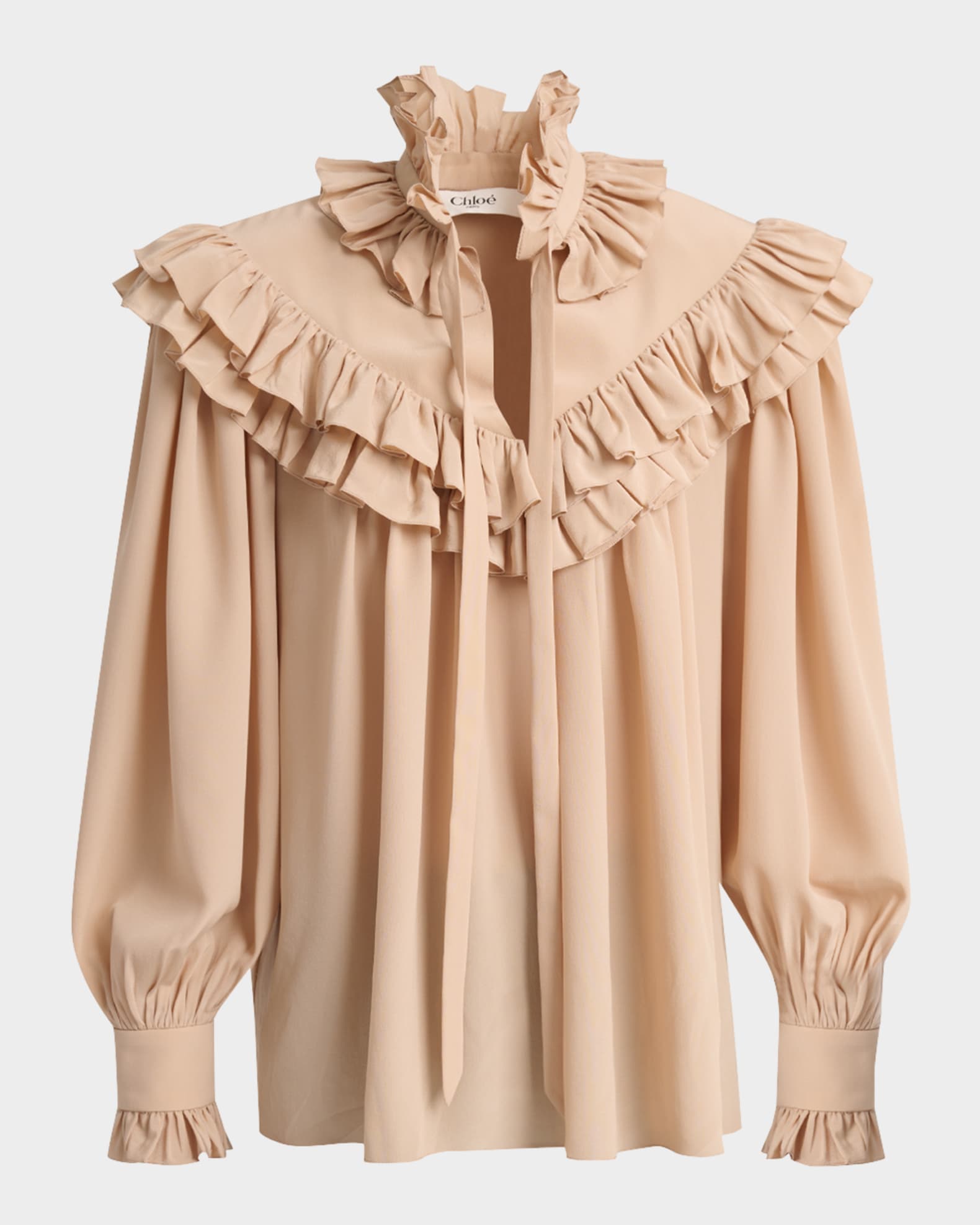 Chloe Ruffle-Yoke Silk Blouse | Neiman Marcus