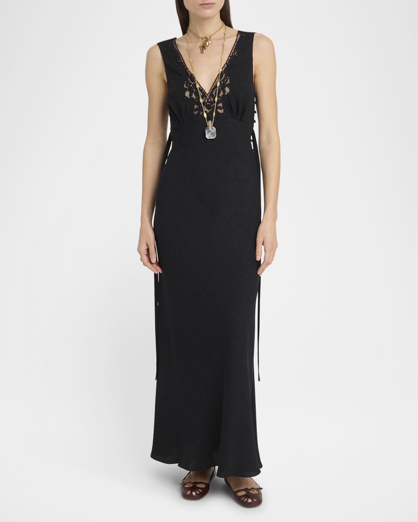 Chloe Silk Jacquard & Lace Sleeveless Column Dress | Neiman Marcus