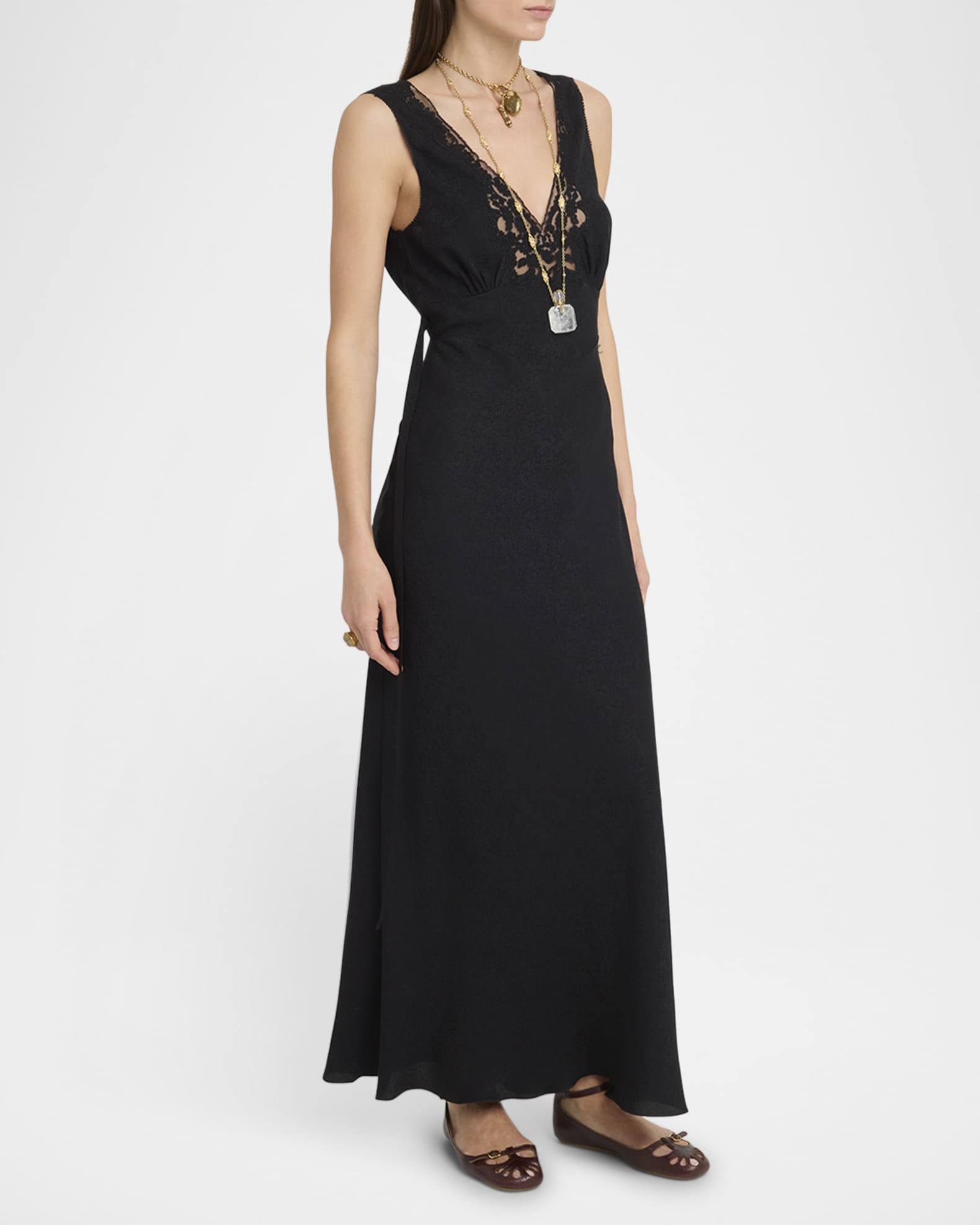 Chloe Silk Jacquard & Lace Sleeveless Column Dress | Neiman Marcus