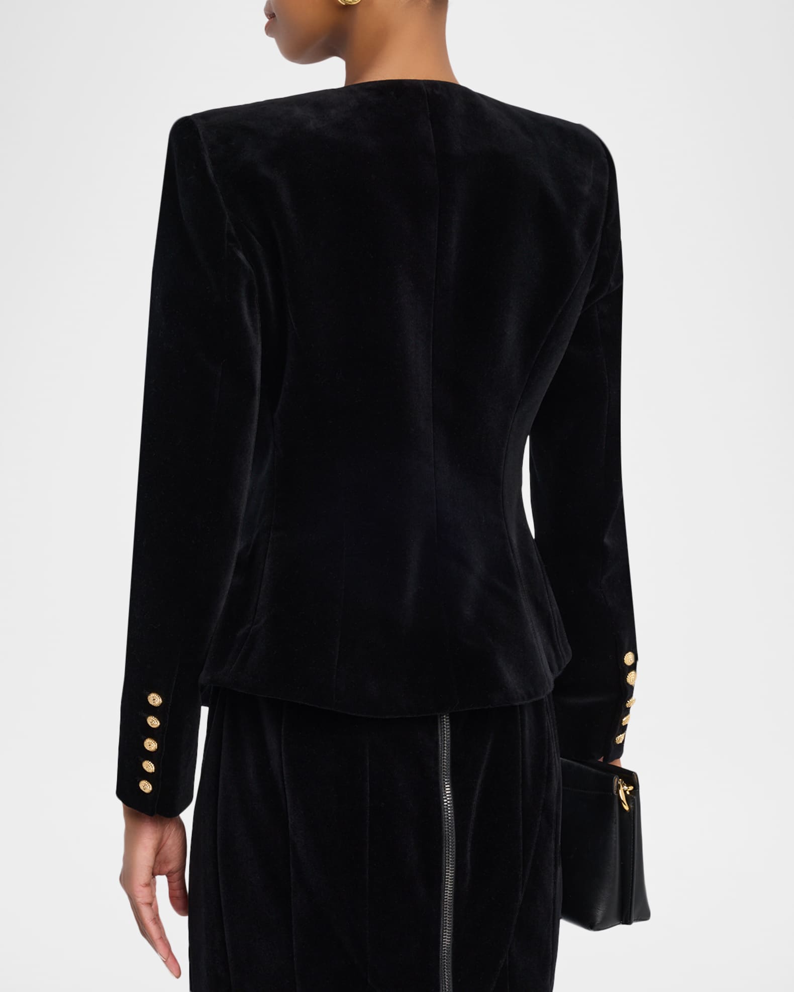 Balmain Single-Breasted Velvet Collarless Jacket | Neiman Marcus