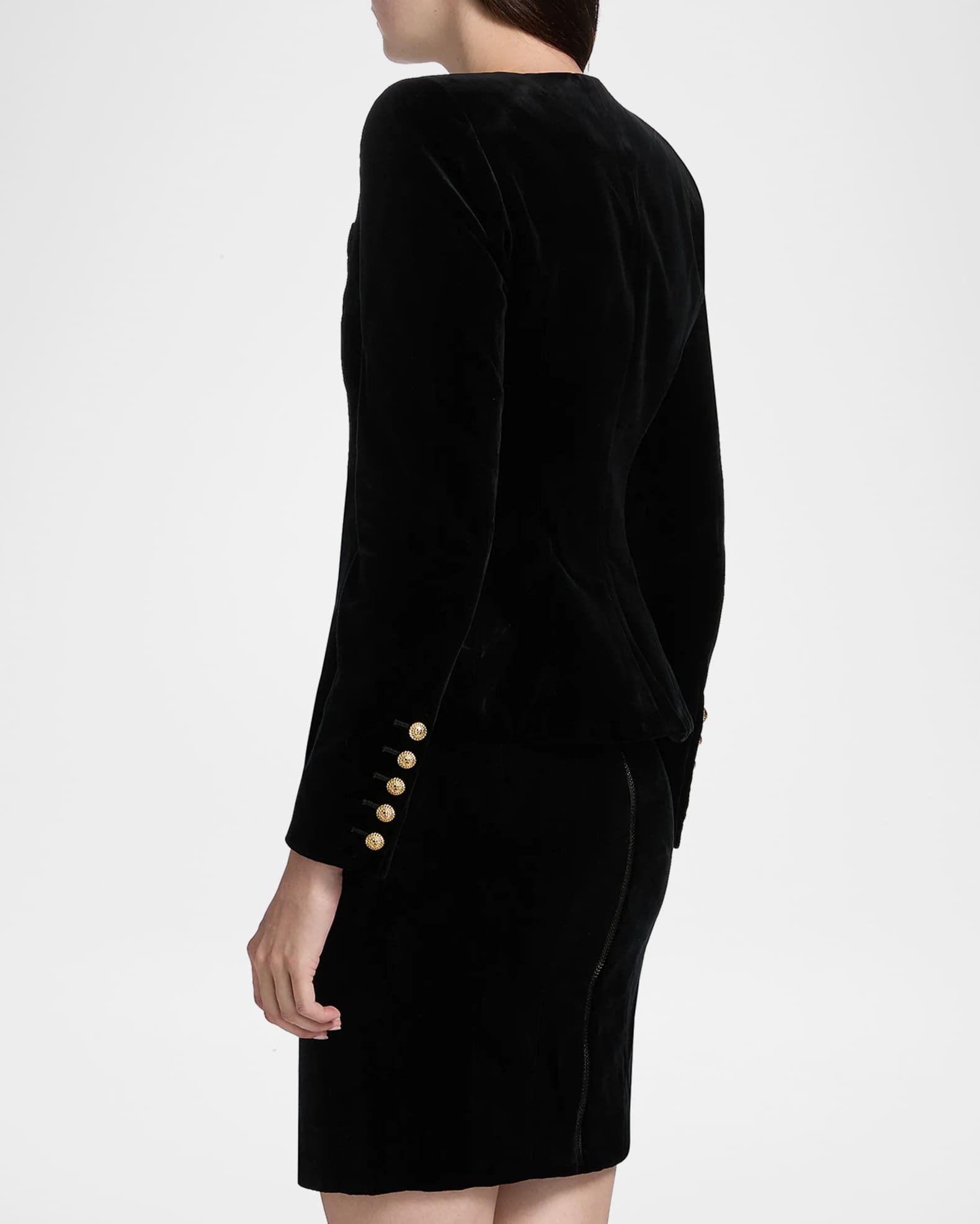 Balmain Single-Breasted Velvet Collarless Jacket | Neiman Marcus