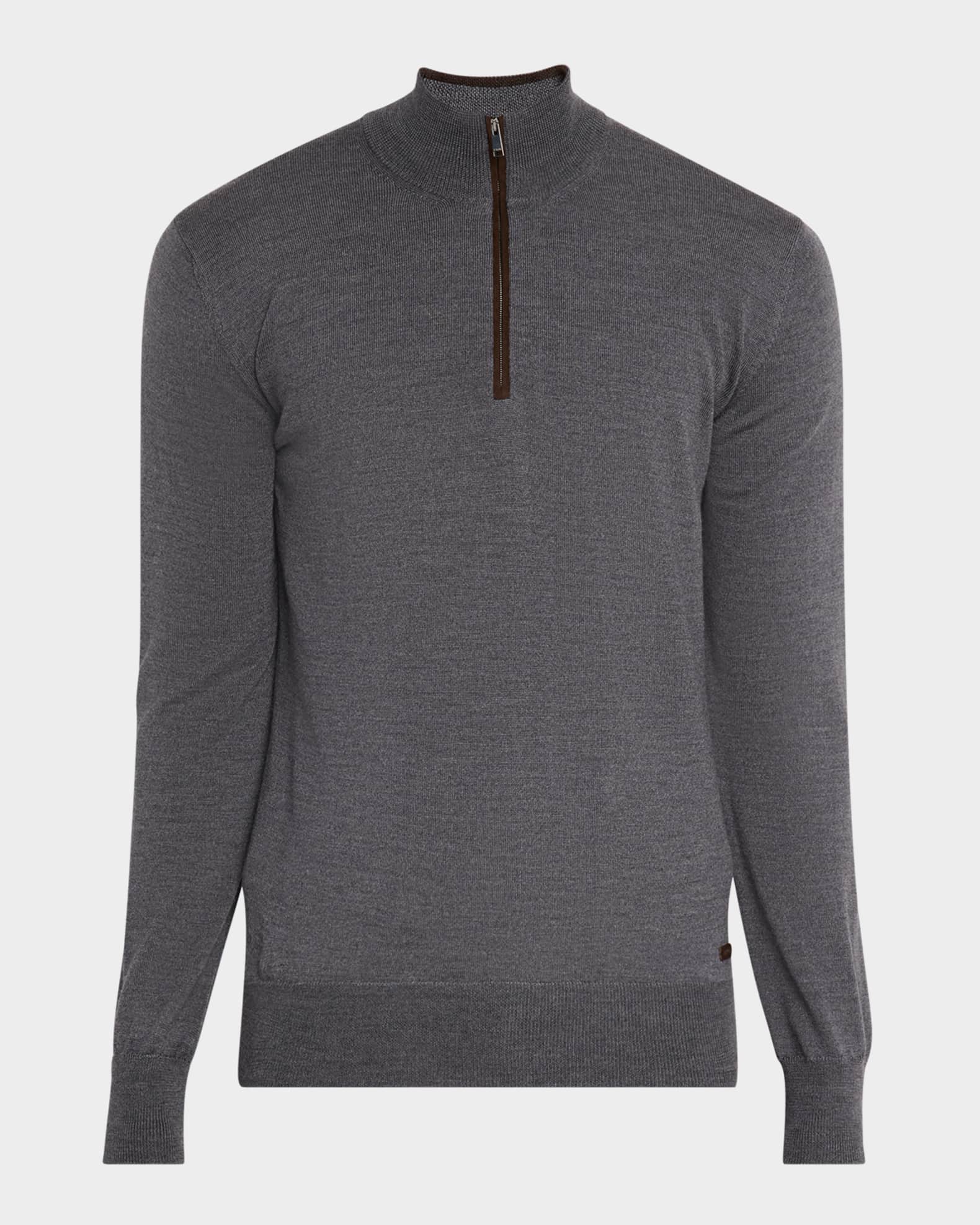 Eton Men's Merino Wool Leather Trim Quarter-Zip Sweater | Neiman Marcus