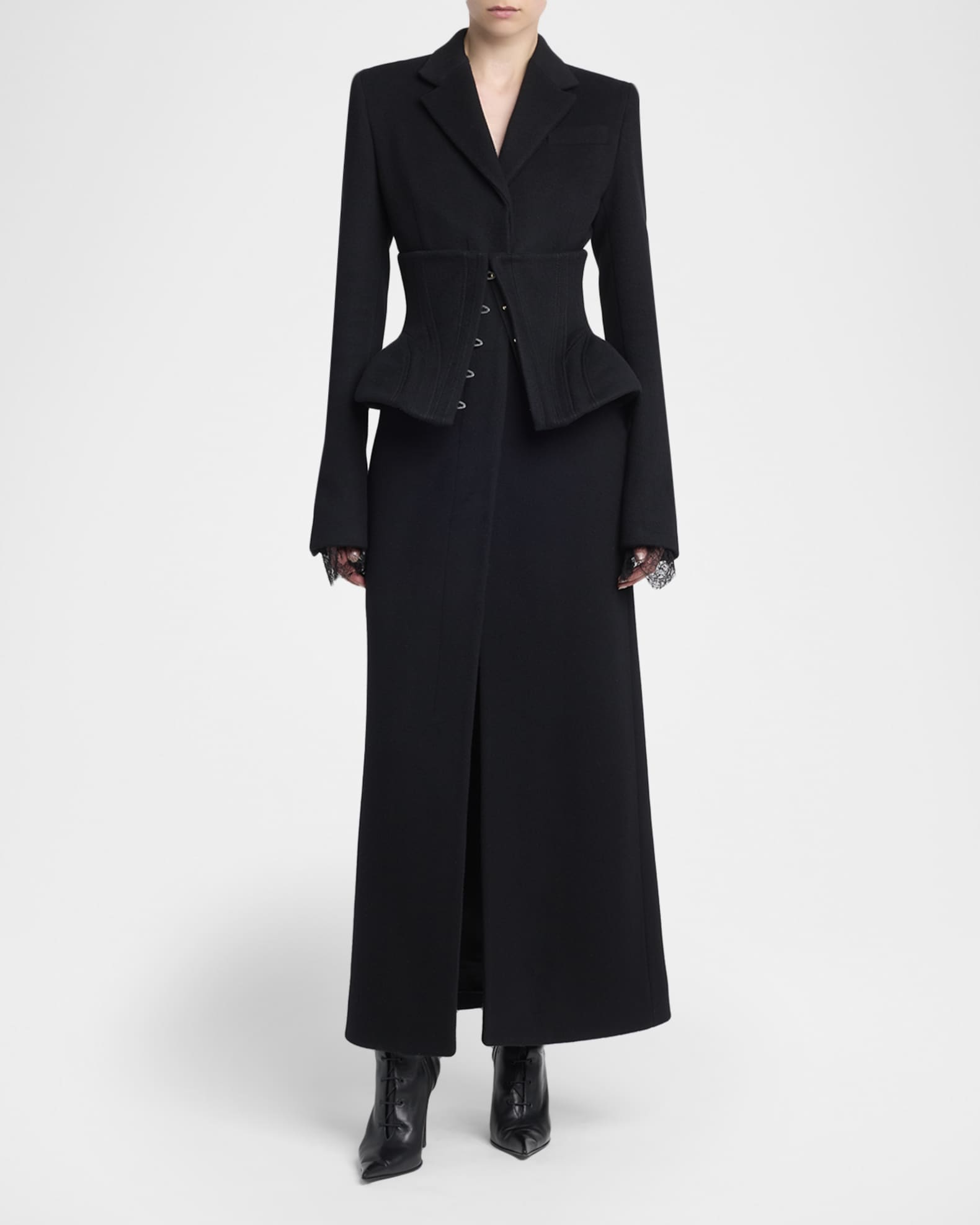 McQueen Long Corset Wool-Cashmere Coat | Neiman Marcus