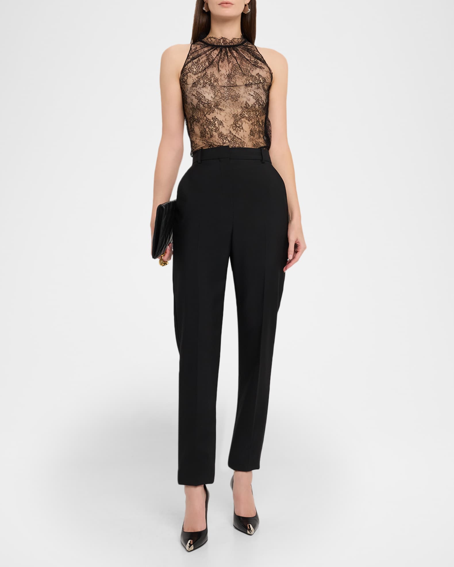 McQueen Scalloped Sheer Floral Lace Halter Top | Neiman Marcus