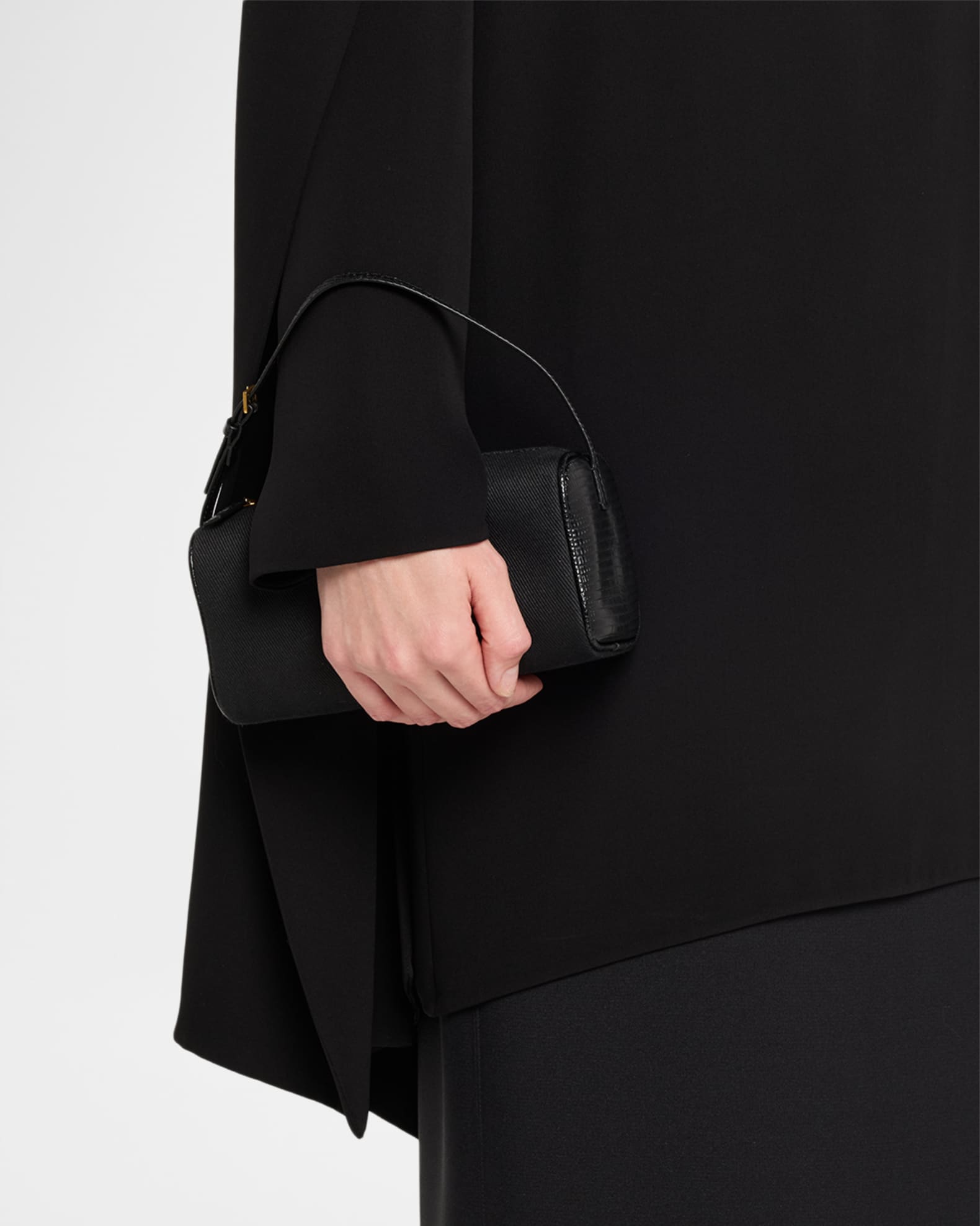 THE ROW Round 90's Lizard-Trim Twill Top-Handle Bag | Neiman Marcus