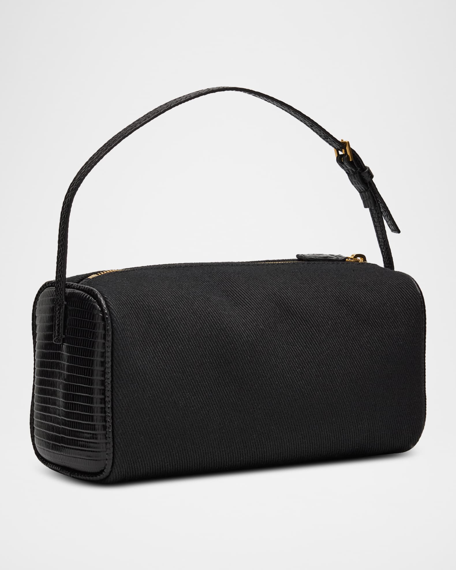 THE ROW Round 90's Lizard-Trim Twill Top-Handle Bag | Neiman Marcus