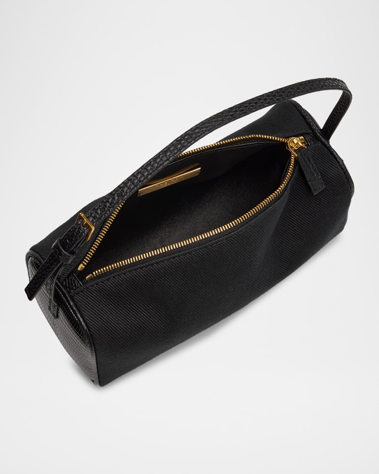 THE ROW Round 90's Lizard-Trim Twill Top-Handle Bag | Neiman Marcus