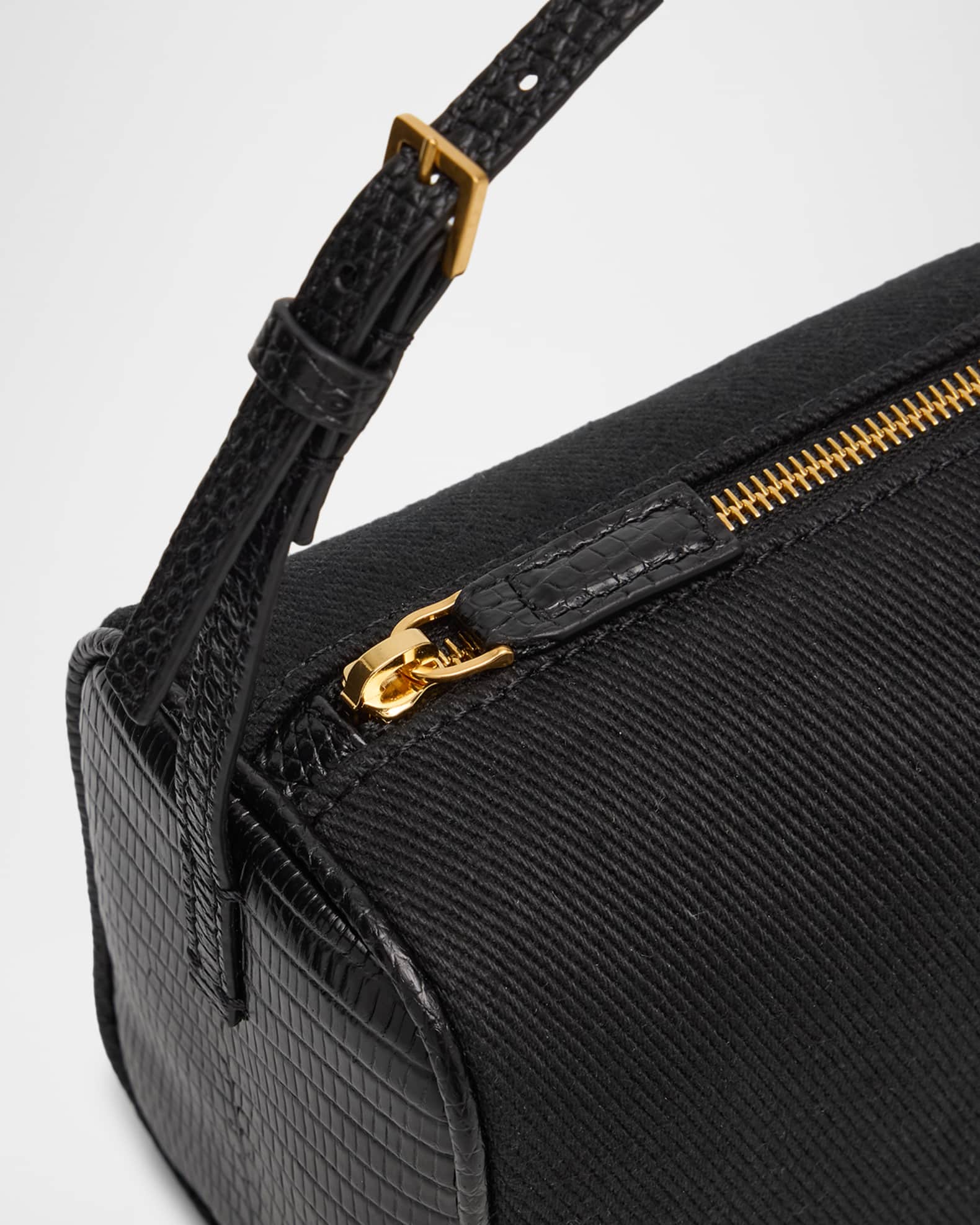 THE ROW Round 90's Lizard-Trim Twill Top-Handle Bag | Neiman Marcus