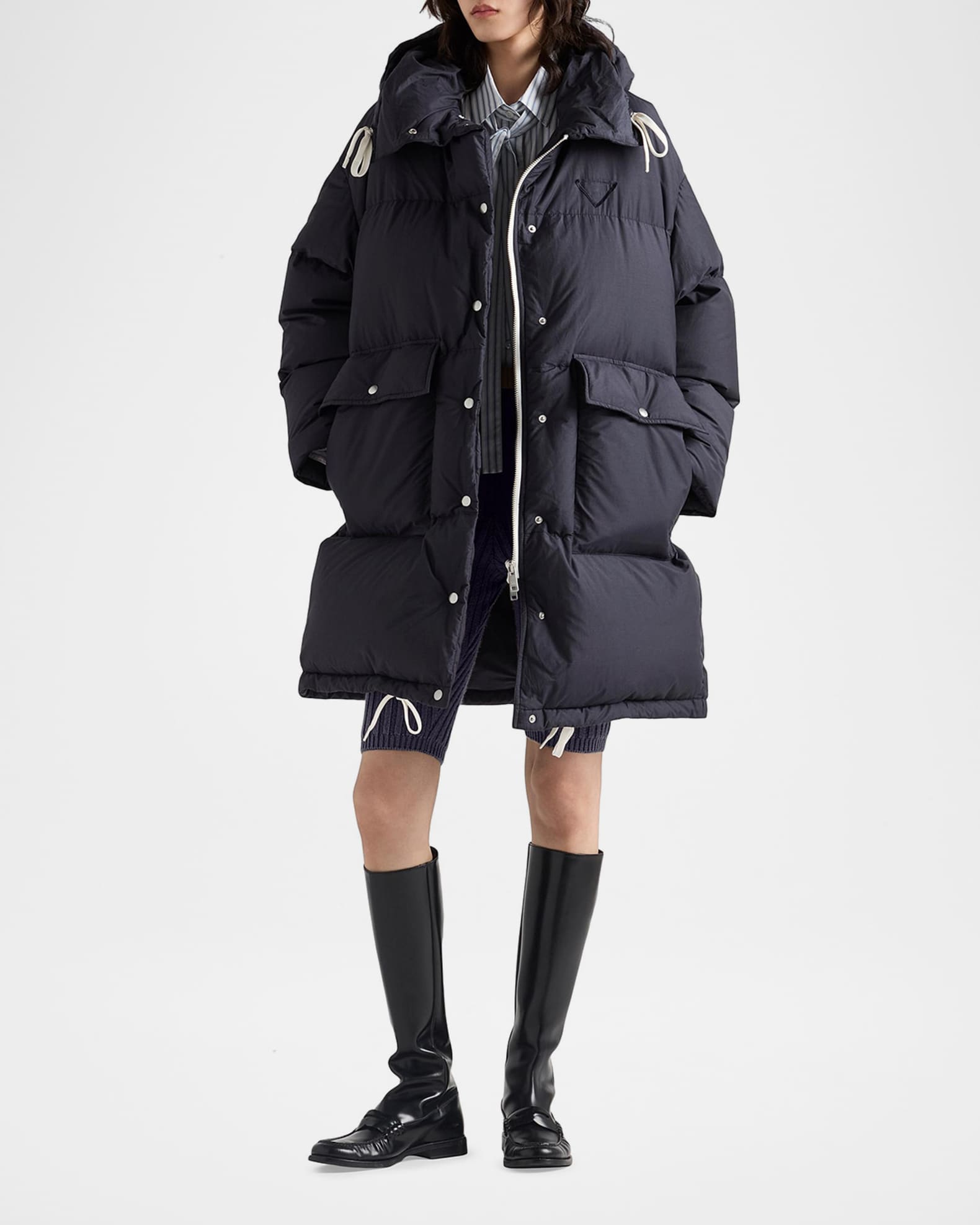 Prada Soft Canvas Oversized Down Parka Jacket | Neiman Marcus