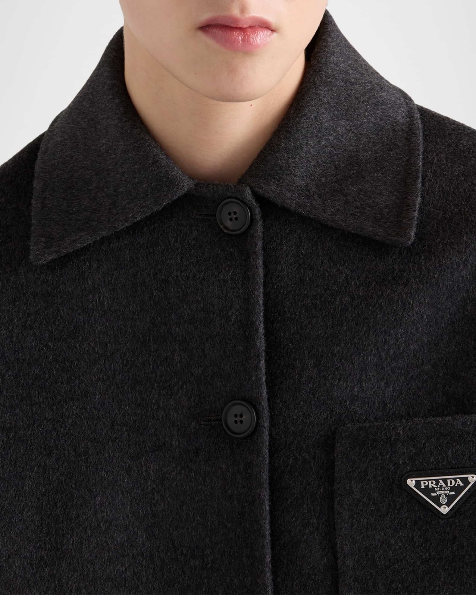 Prada Single-Breasted Double Cashwool Caban Jacket | Neiman Marcus