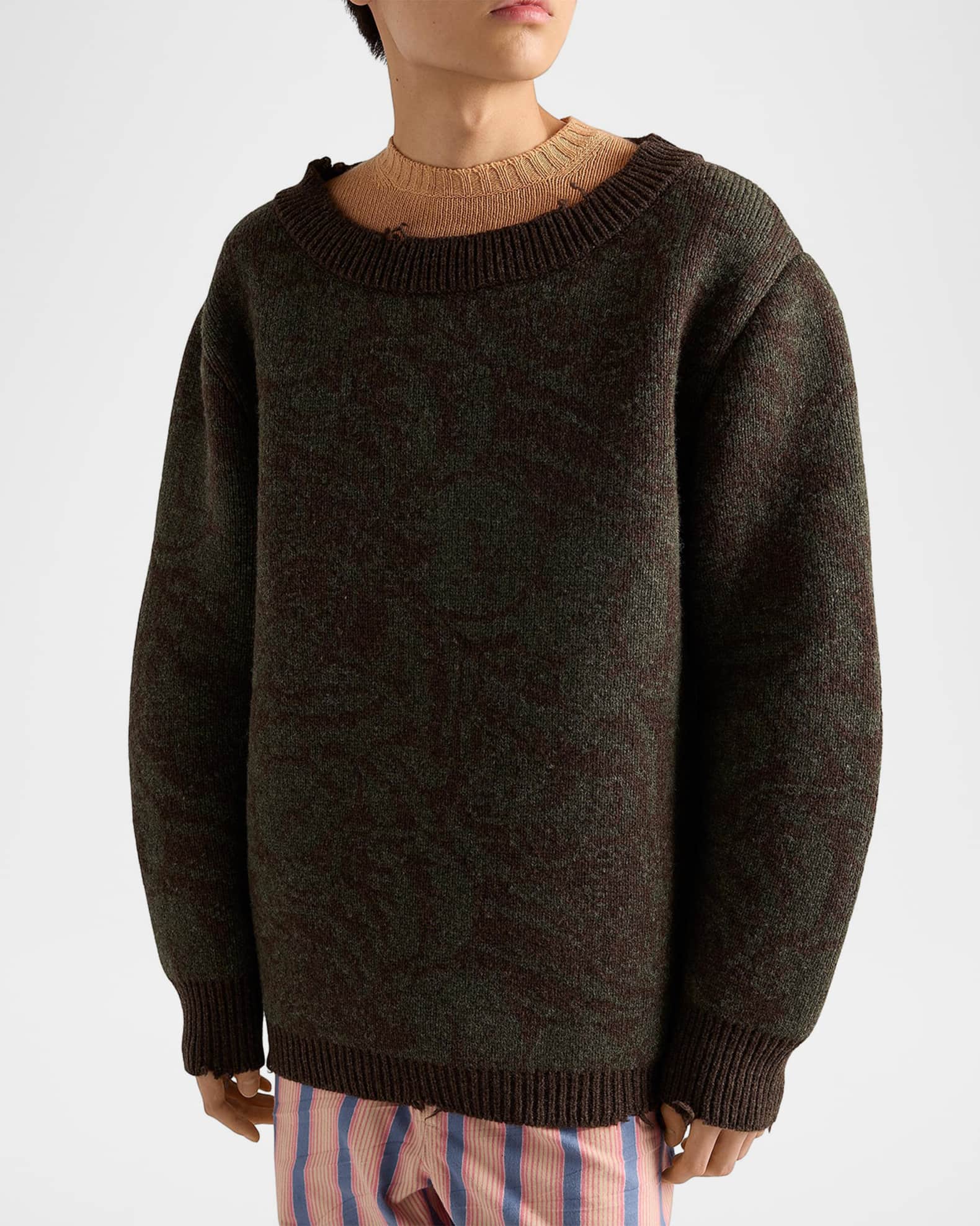 Prada Men's Wide-Neck Shetland Wool Sweater | Neiman Marcus