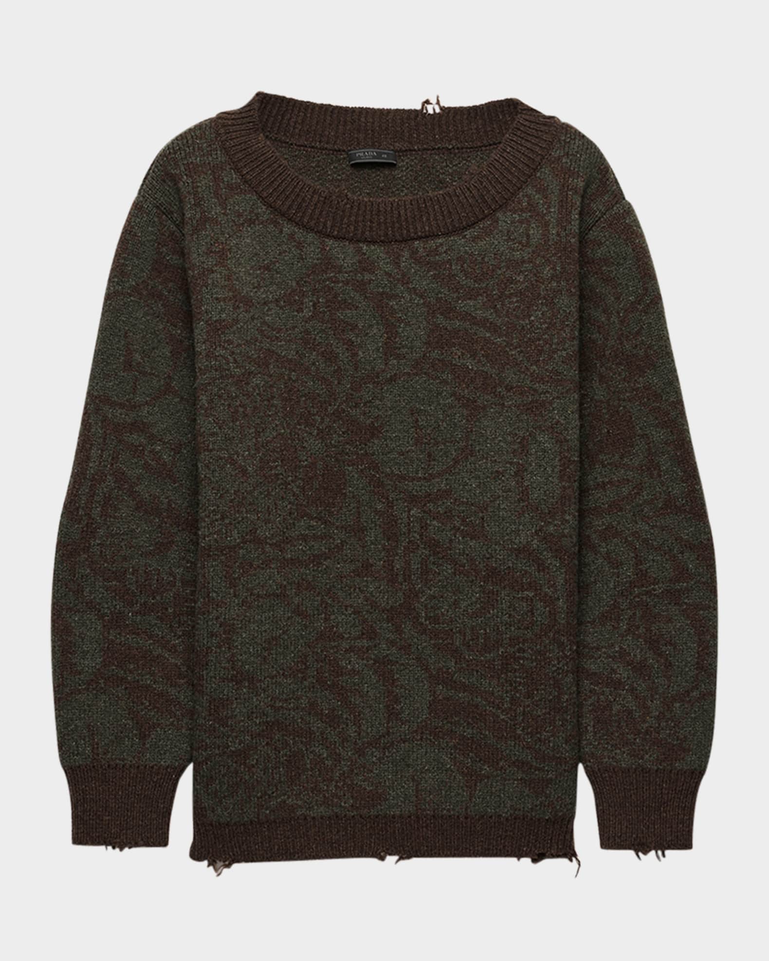 Prada Men's Wide-Neck Shetland Wool Sweater | Neiman Marcus