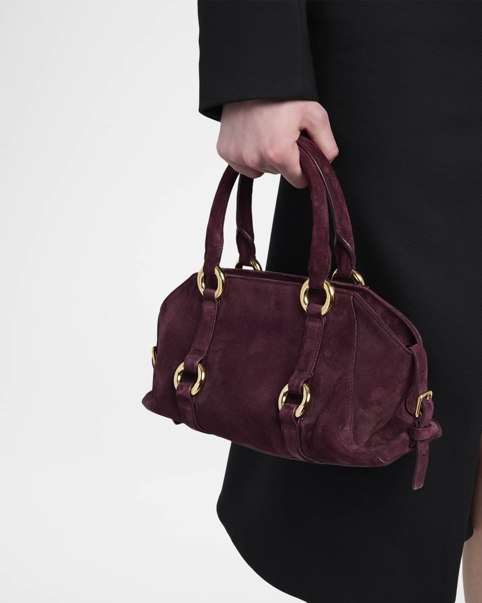 McQueen Farringdon Small Elongated Suede Shoulder Bag | Neiman Marcus