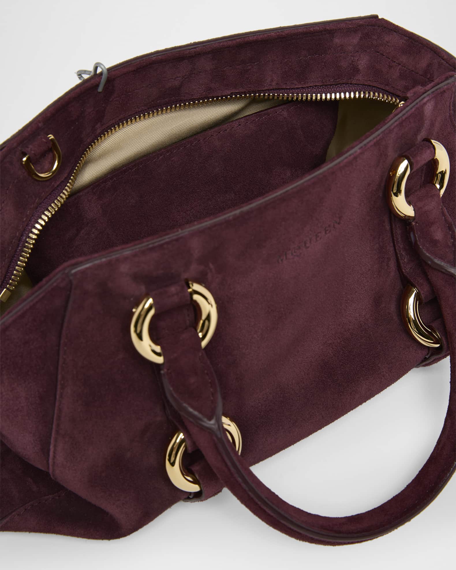 McQueen Farringdon Small Elongated Suede Shoulder Bag | Neiman Marcus