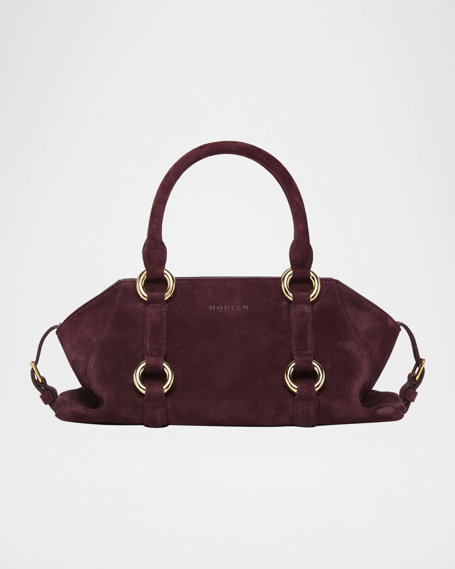 McQueen Farringdon Small Elongated Suede Shoulder Bag | Neiman Marcus