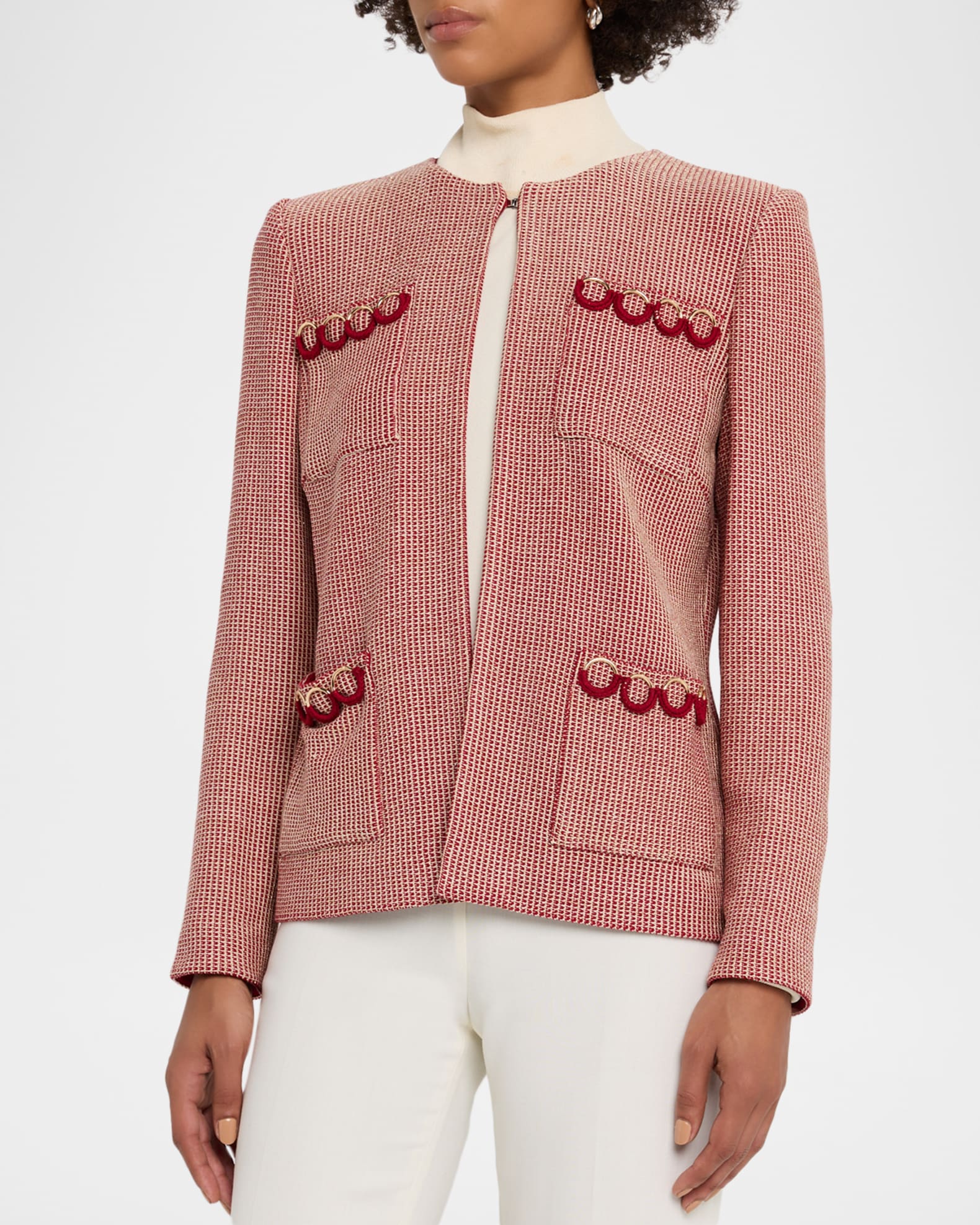 Misook Hertiage Lurex Ring-Trim Knit Jacket | Neiman Marcus