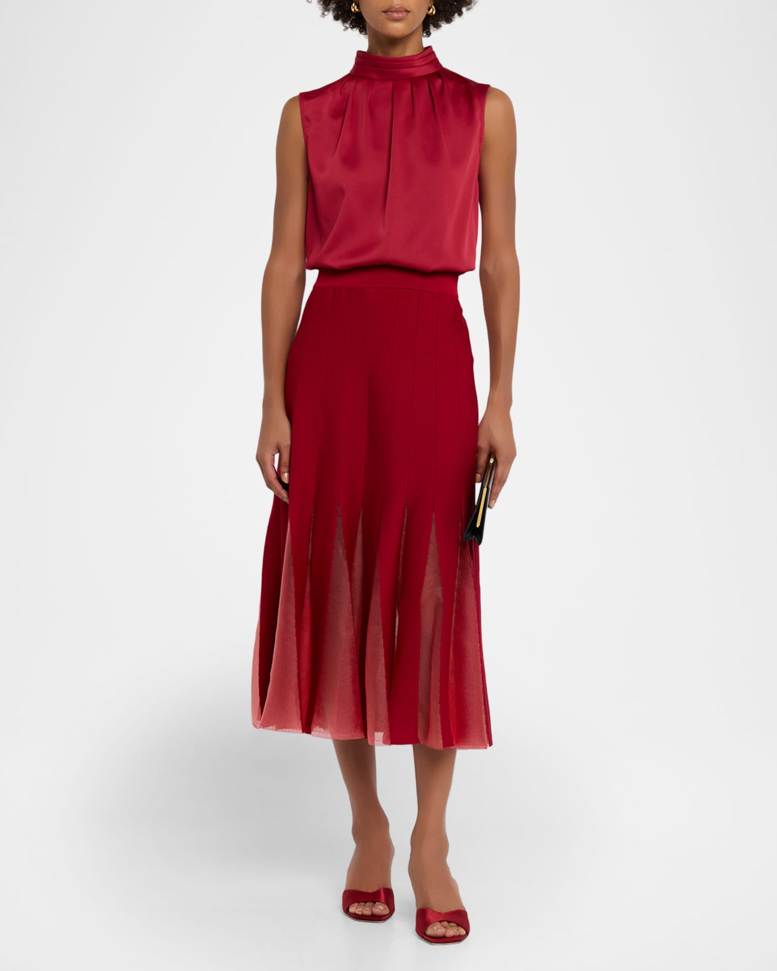 Misook Sheer Panel Knit A-Line Midi Skirt | Neiman Marcus