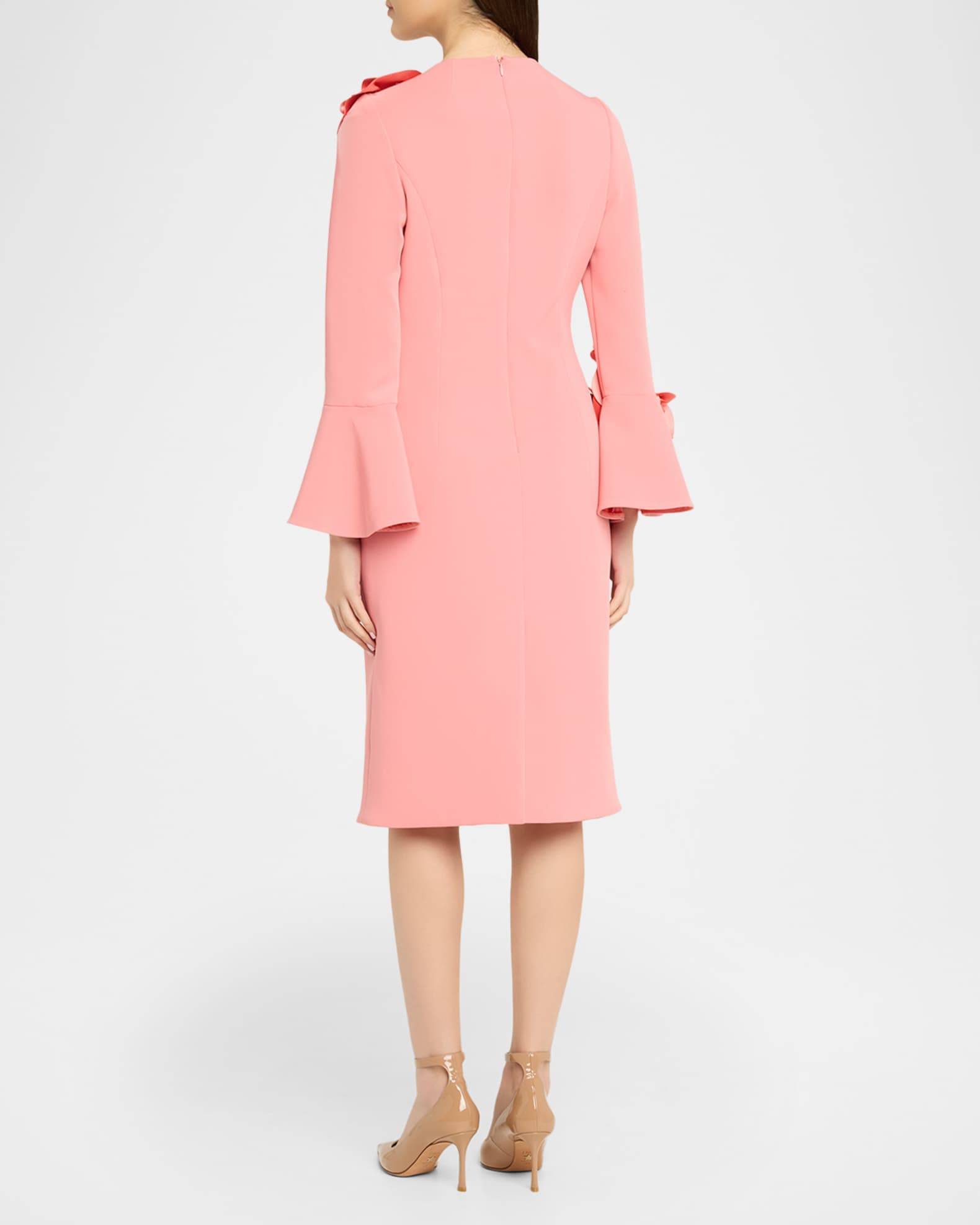 Rickie Freeman for Teri Jon Floral Applique Flare-Cuff Crepe Dress ...