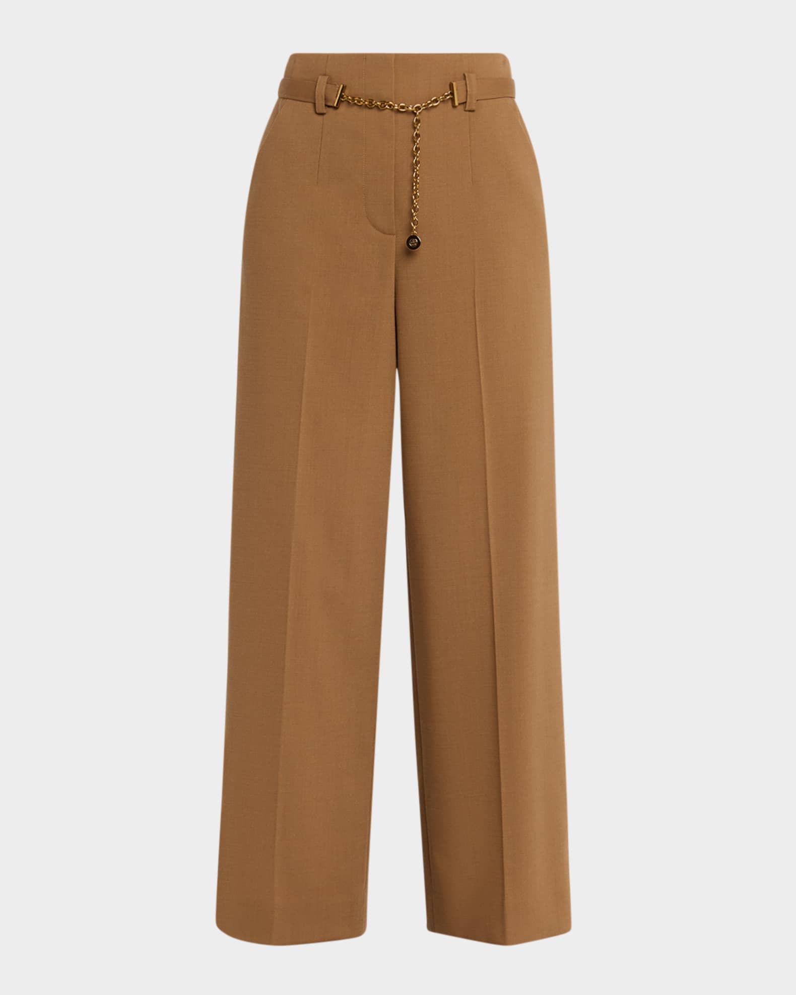 Veronica Beard McGrath Wide-Leg Pants with Chain Belt | Neiman Marcus