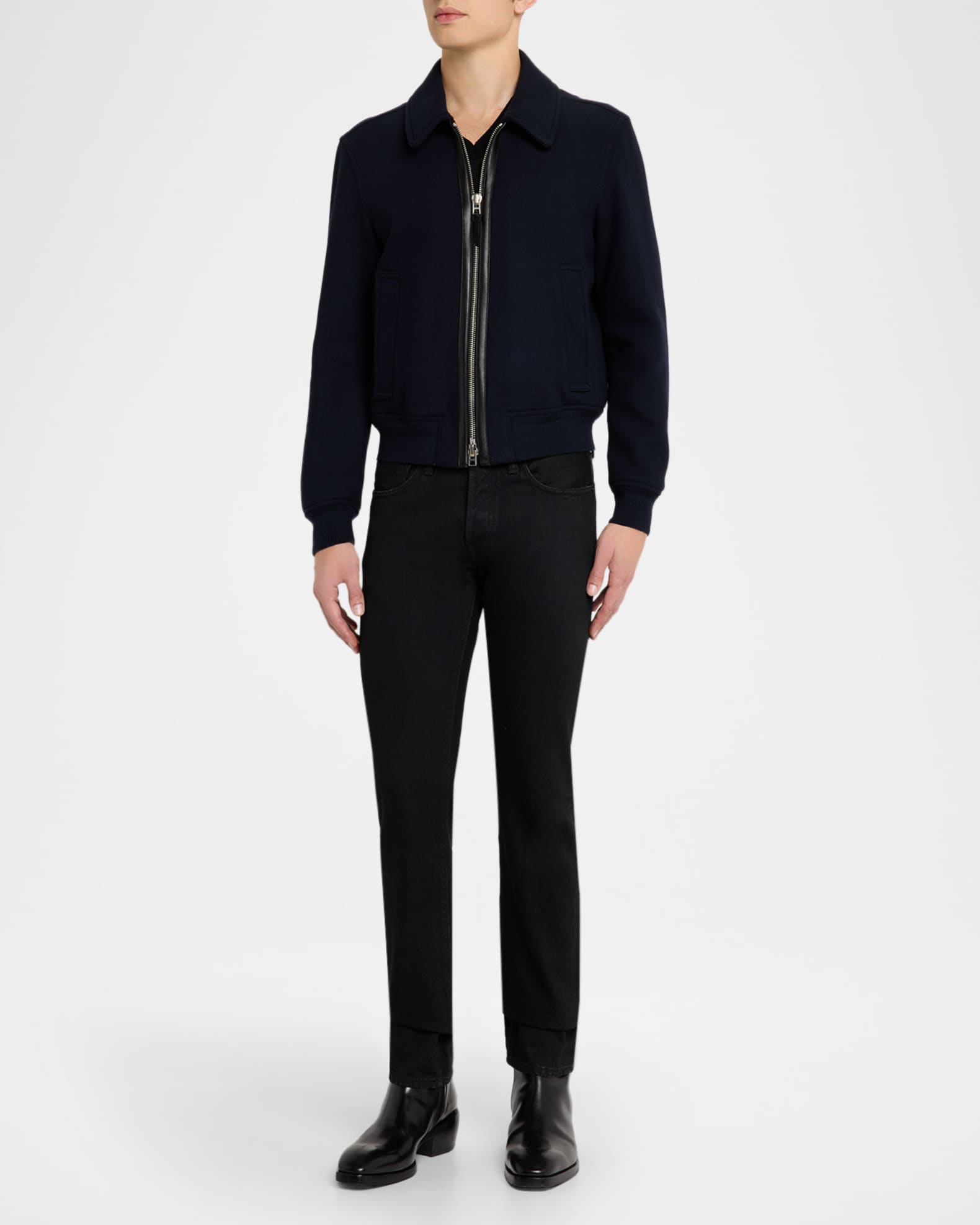 TOM FORD Men's Leather Trim Double-Face Twill Blouson | Neiman Marcus
