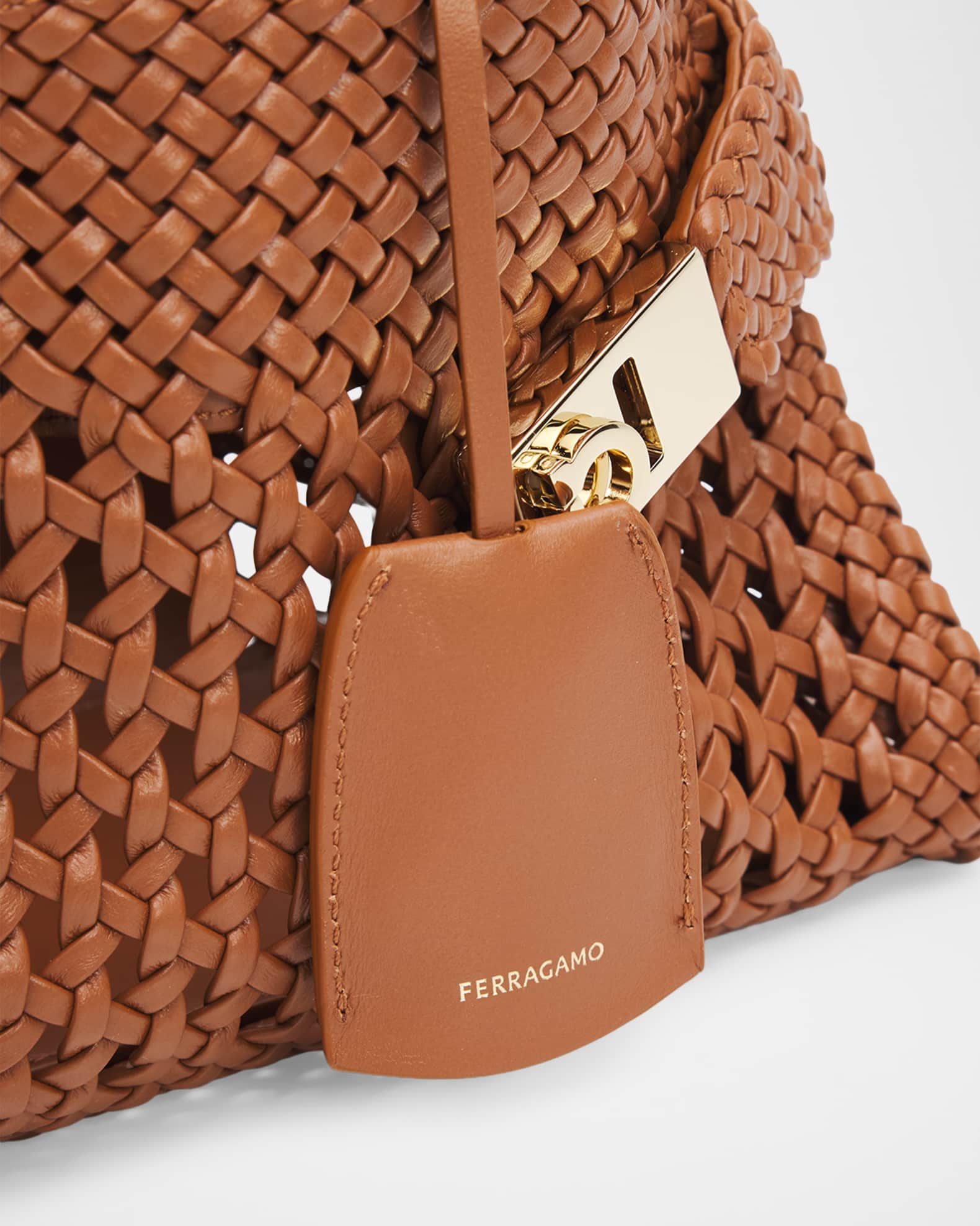 Ferragamo Hug Woven Leather Top-Handle Bag | Neiman Marcus
