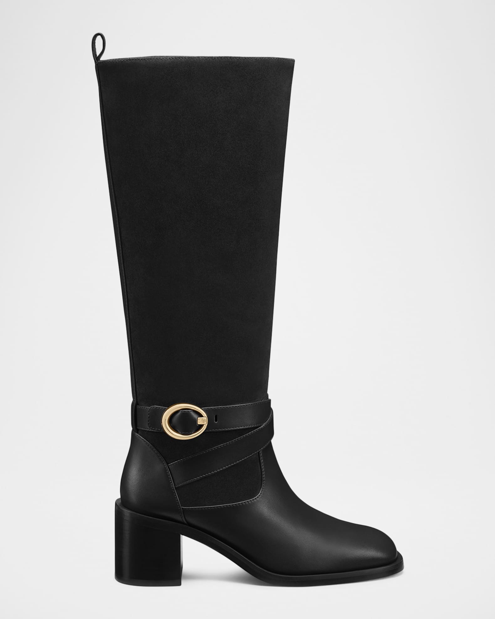 Stuart Weitzman 55mm Benni Mixed Leather Riding Boots | Neiman Marcus