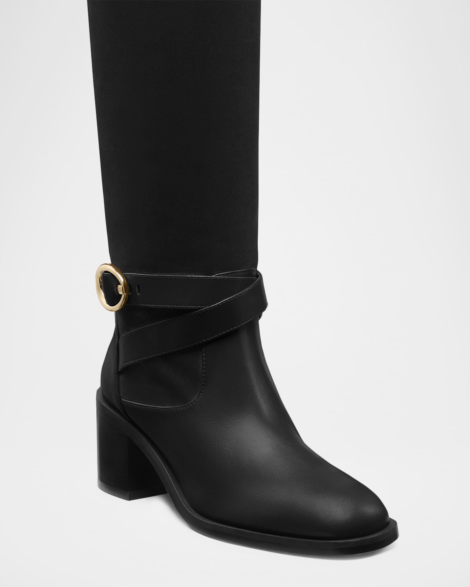 Stuart Weitzman 55mm Benni Mixed Leather Riding Boots | Neiman Marcus