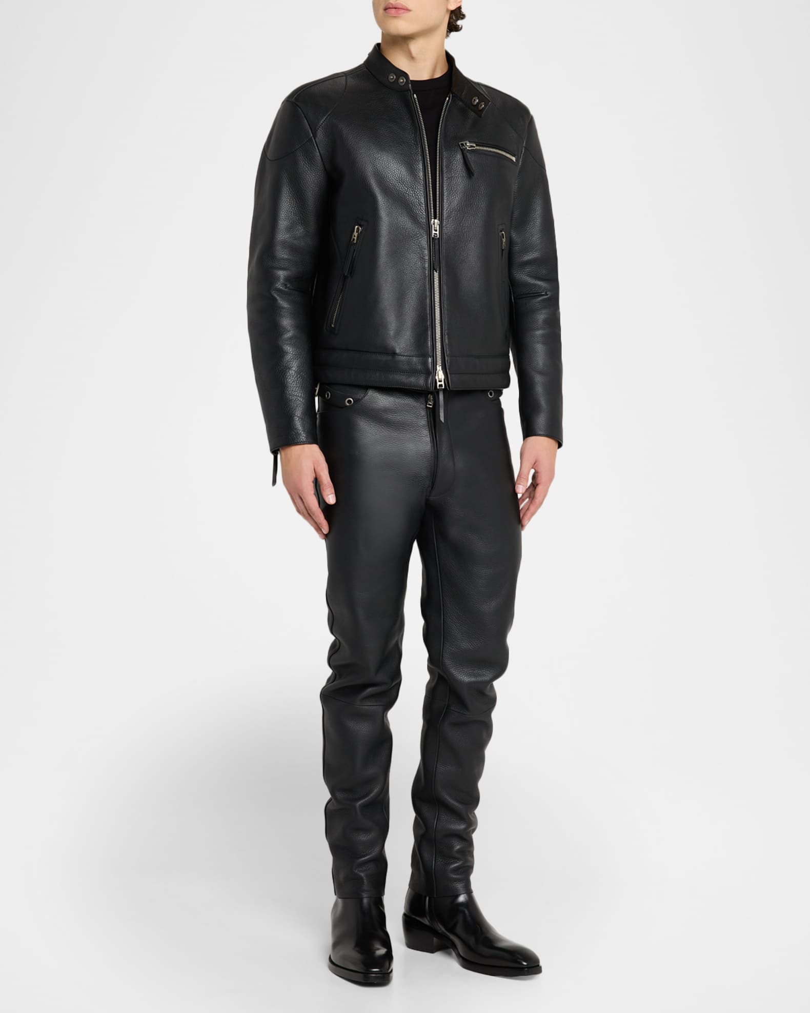 TOM FORD Men's Slim Fit Grained Leather Biker Pants | Neiman Marcus