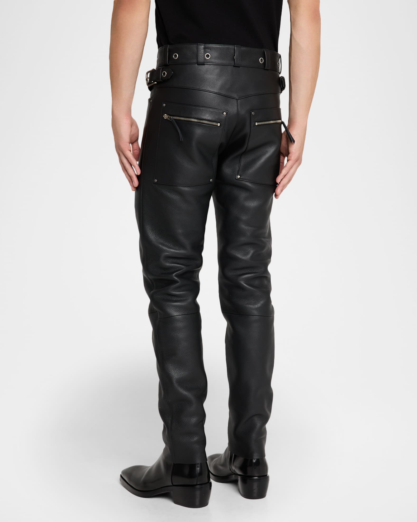 TOM FORD Men's Slim Fit Grained Leather Biker Pants | Neiman Marcus