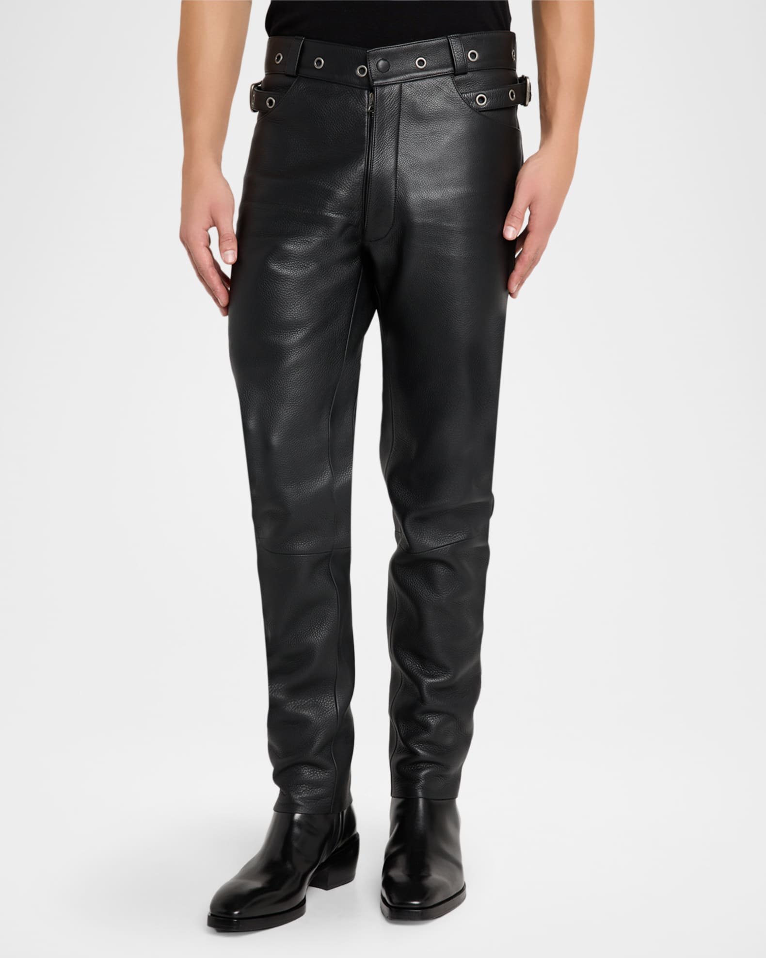 TOM FORD Men's Slim Fit Grained Leather Biker Pants | Neiman Marcus