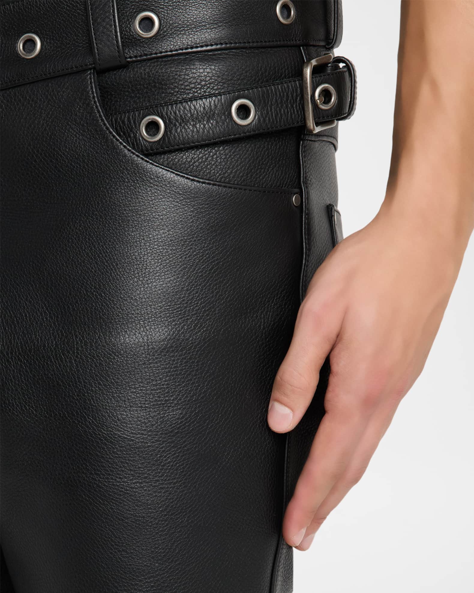 TOM FORD Men's Slim Fit Grained Leather Biker Pants | Neiman Marcus