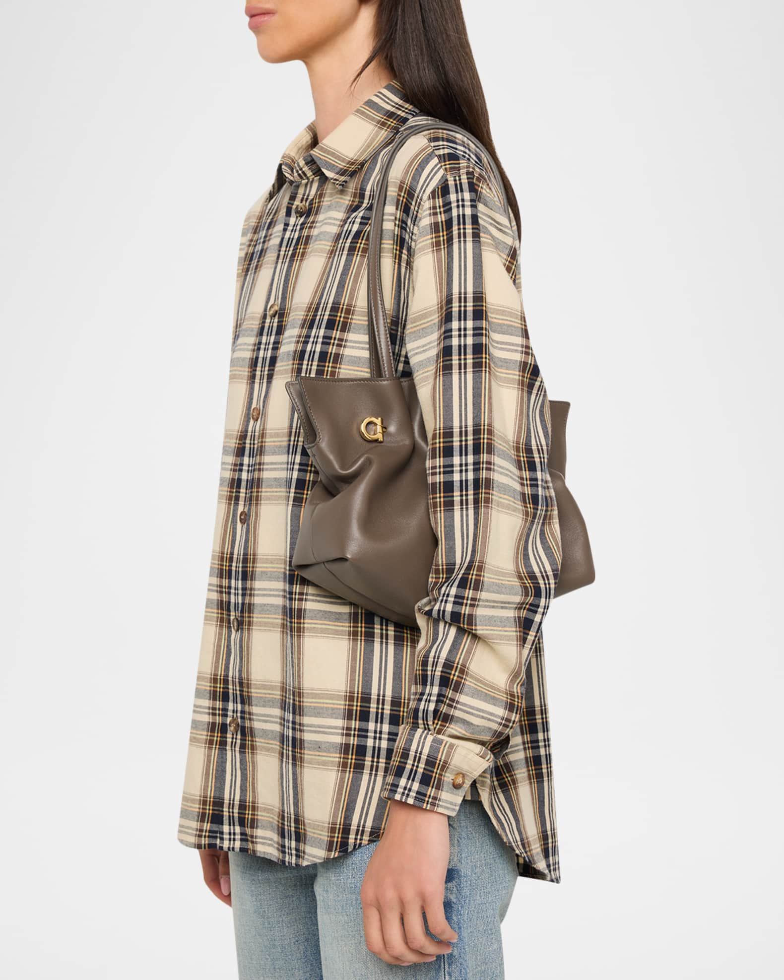 Ferragamo Small Piercing Nappa Leather Shoulder Bag | Neiman Marcus