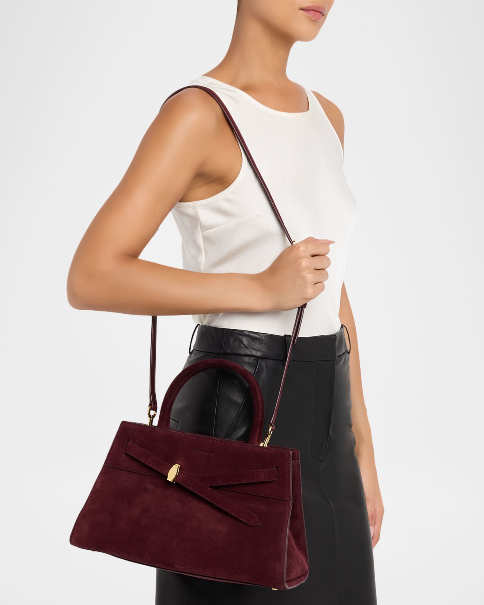 Veronica Beard Dash Belted Suede Shoulder Bag | Neiman Marcus