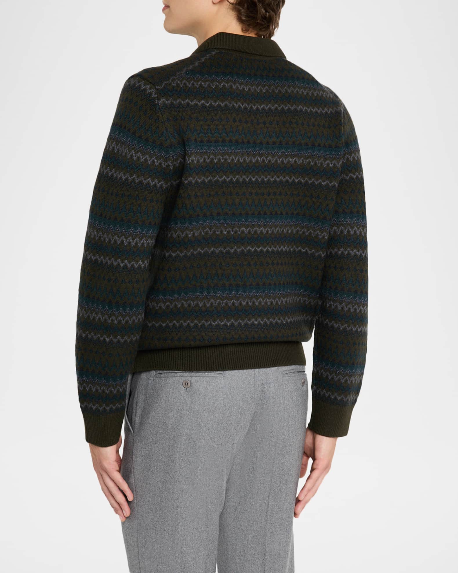 Vince Men's Fair Isle Wool-Cashmere Johnny-Collar Sweater | Neiman Marcus