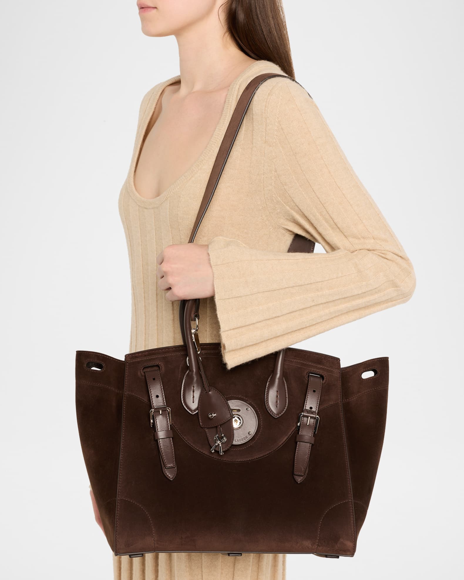 Ralph Lauren Collection Soft Ricky 33 Suede Top-Handle Bag | Neiman Marcus