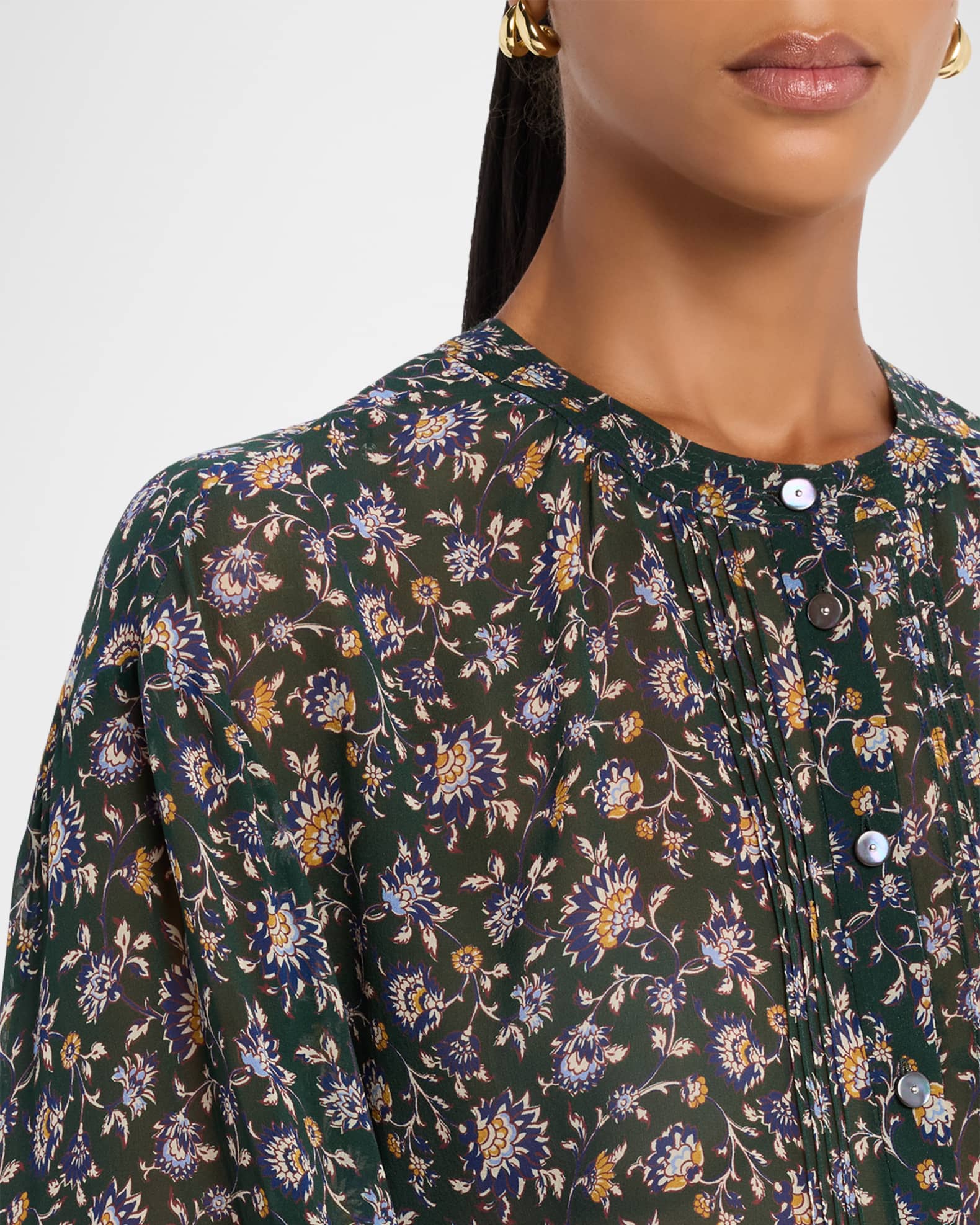 Veronica Beard Lollie Long-Sleeve Silk Blouse | Neiman Marcus