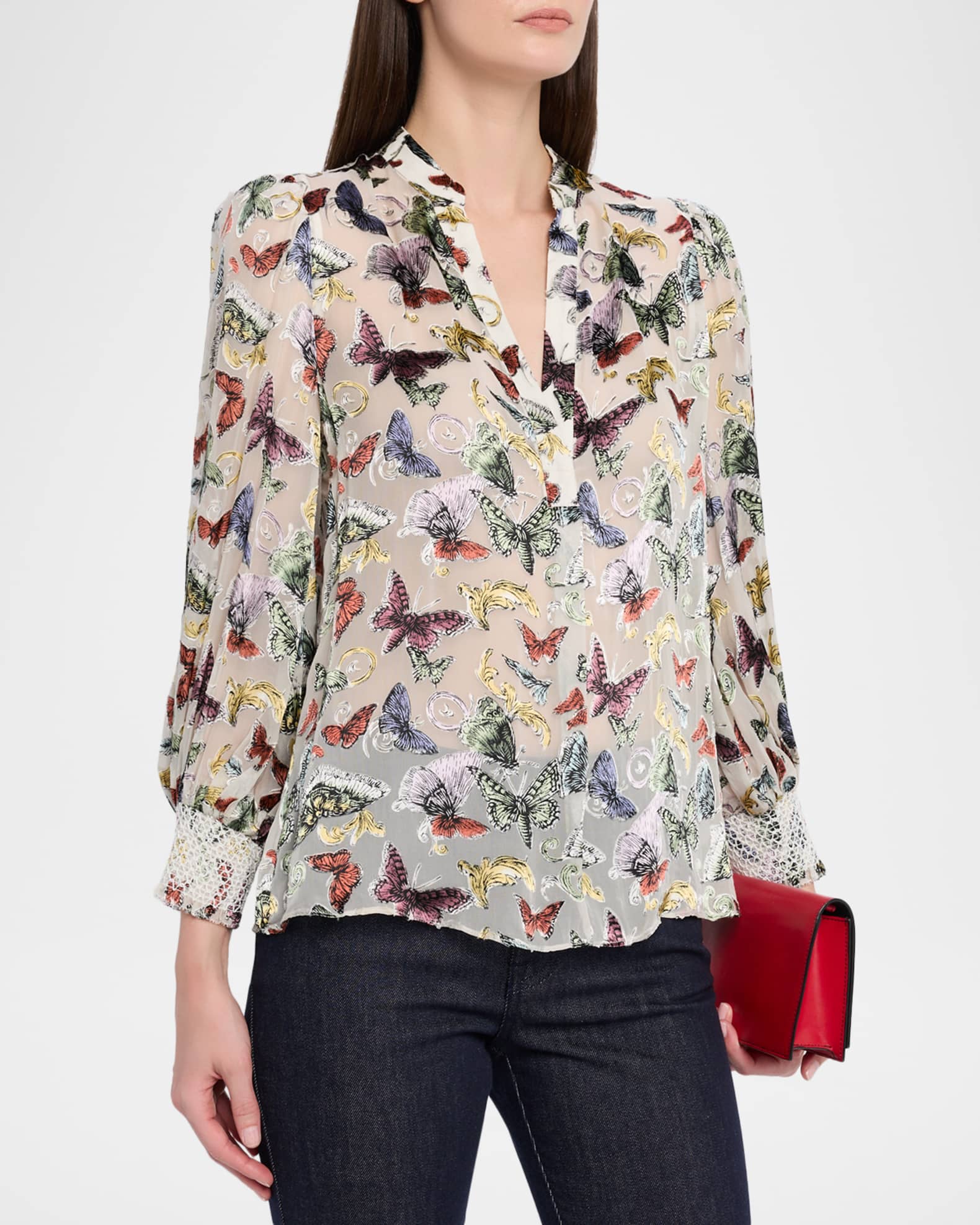 Alice + Olivia Sheila Butterfly-Print Blouse | Neiman Marcus