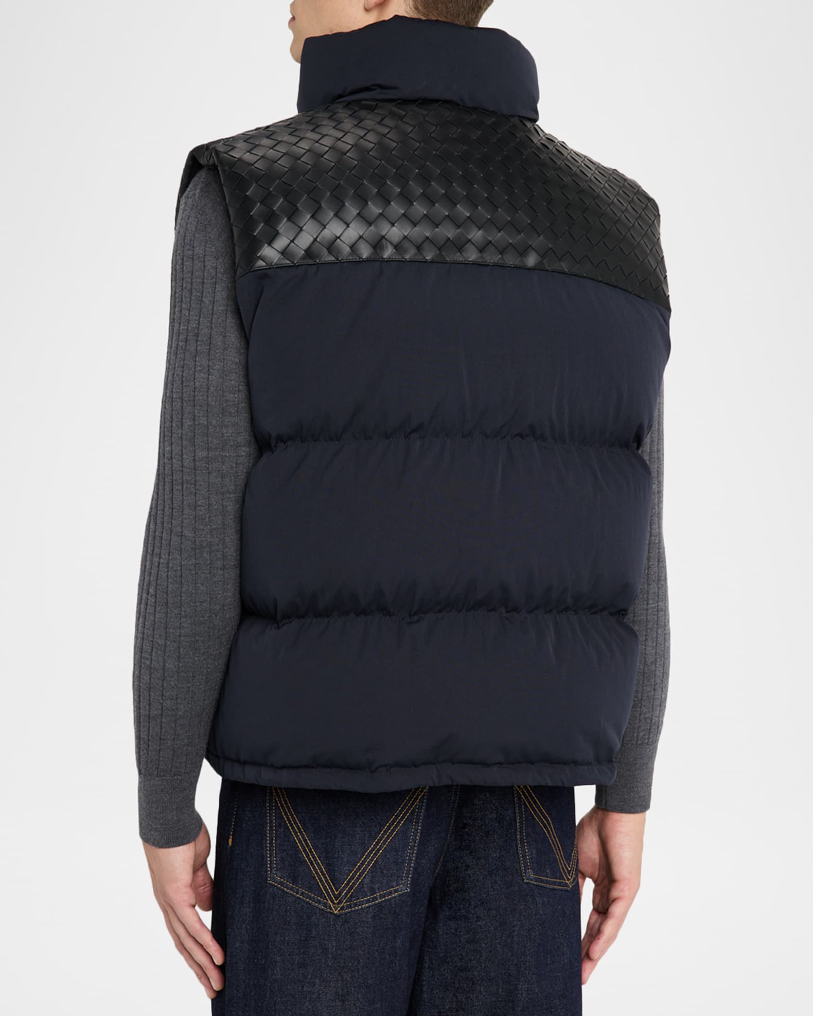 Bottega Veneta Men's Tech Puffer Vest with Intrecciato Leather Detail ...