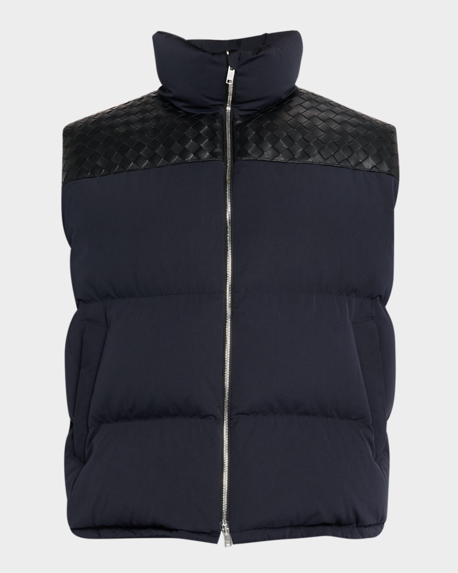 Bottega Veneta Men's Tech Puffer Vest with Intrecciato Leather Detail ...