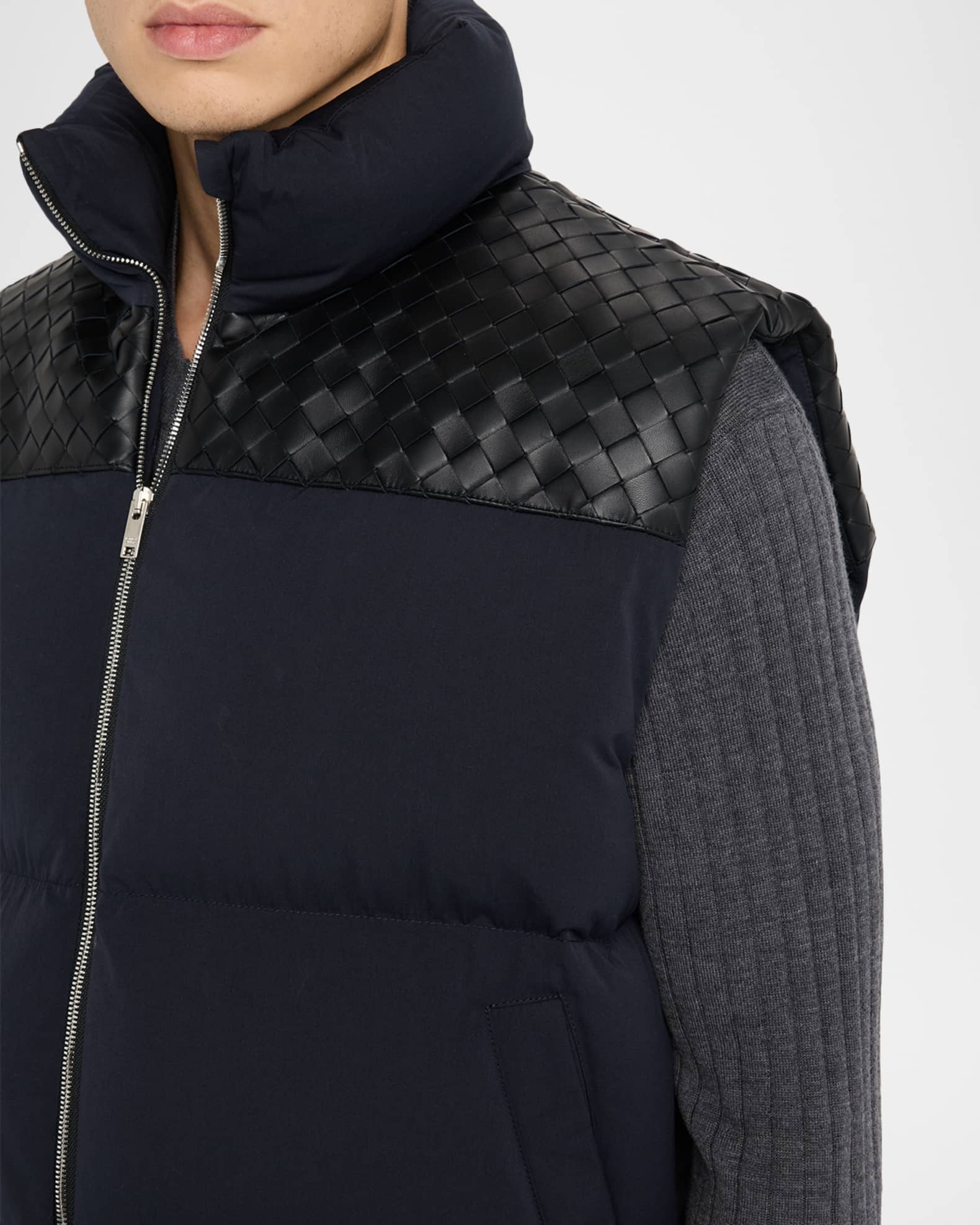 Bottega Veneta Men's Tech Puffer Vest with Intrecciato Leather Detail ...