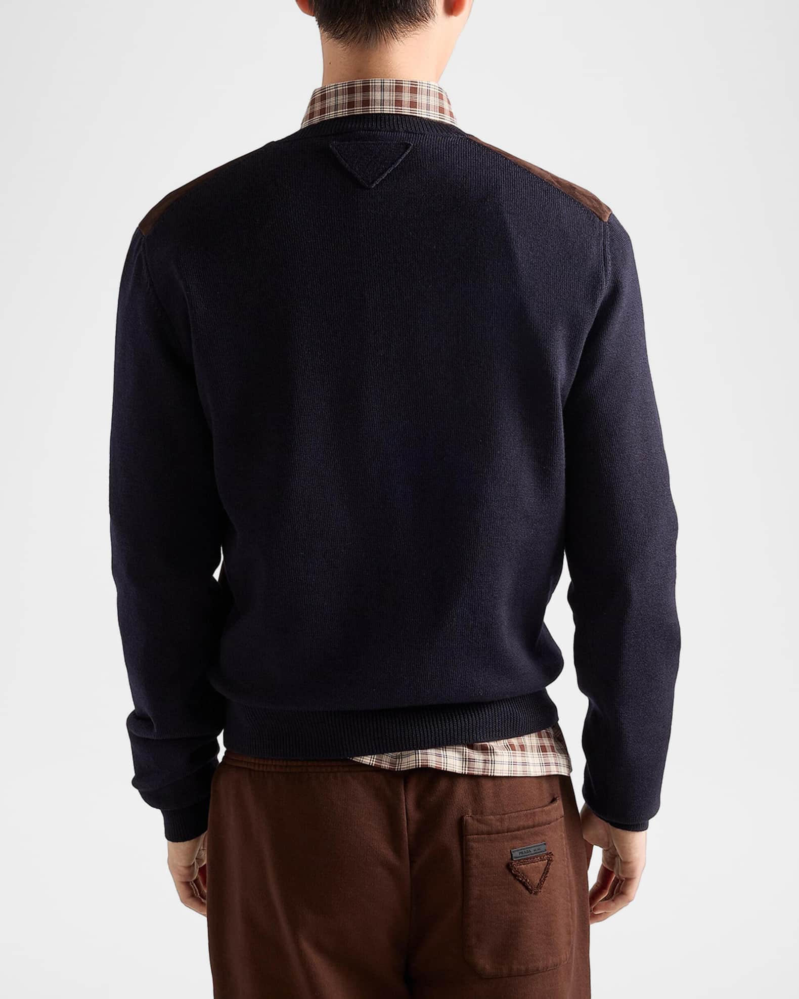 Prada Men's Superfine Wool & Suede Sweater | Neiman Marcus
