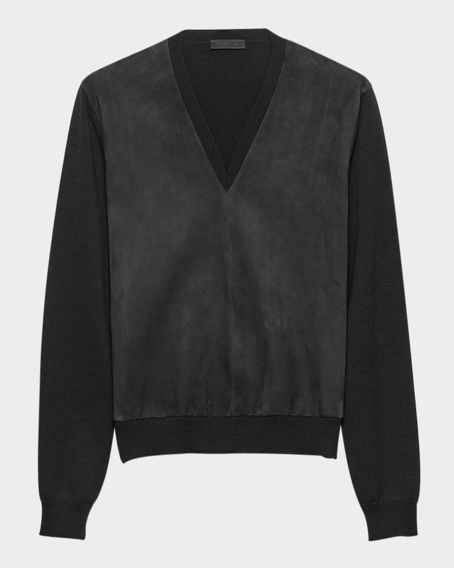 Prada Men's Superfine Wool & Suede Sweater | Neiman Marcus